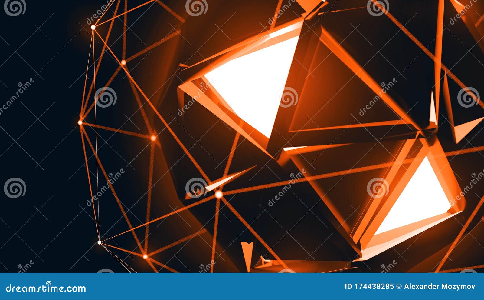 Dark Low Poly Sphere with Glowing Triangles Polygons 3d Render Stock ...