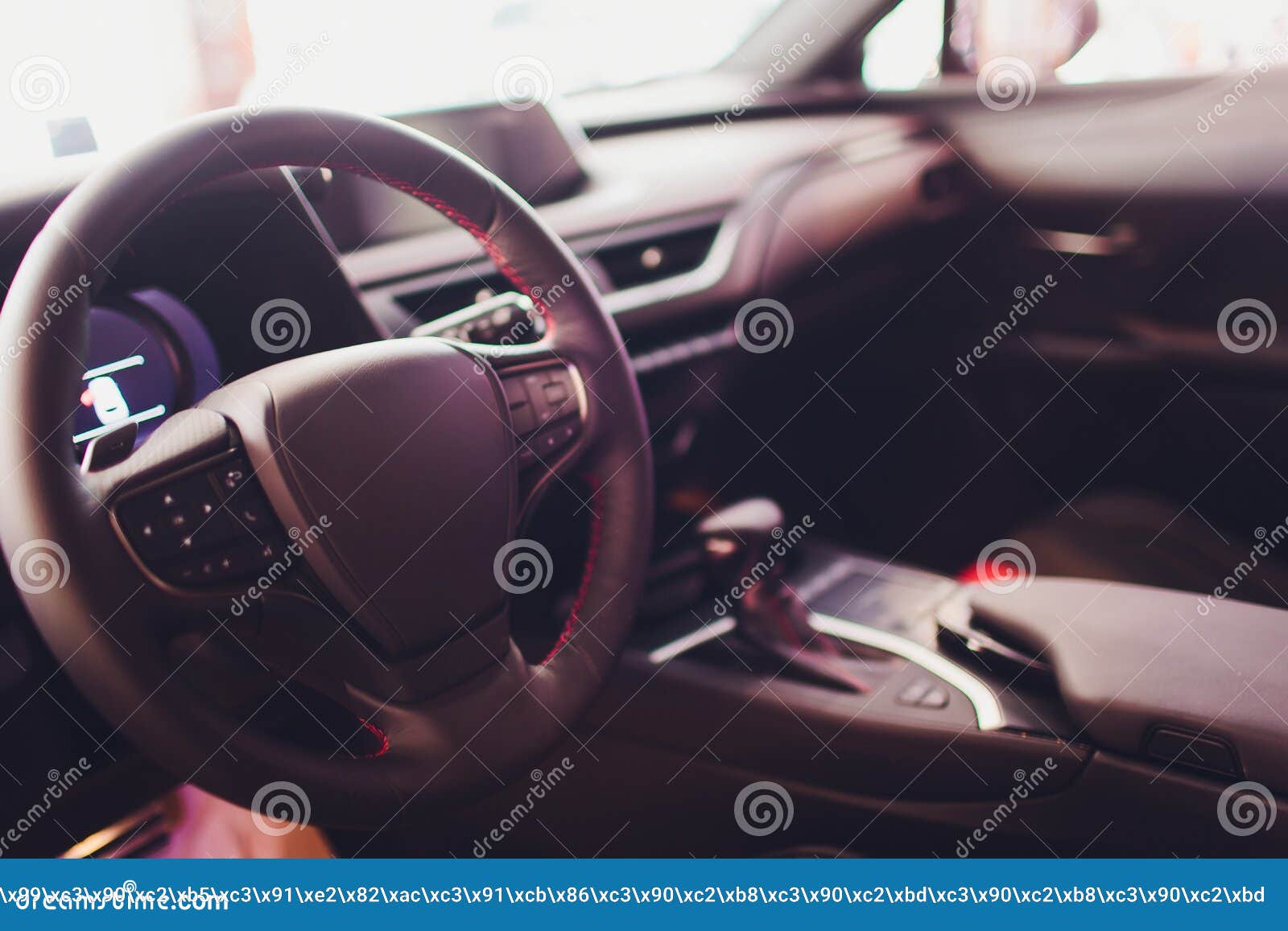 Dark Luxury Car Interior - Steering Wheel, Shift Lever and Dashboard ...