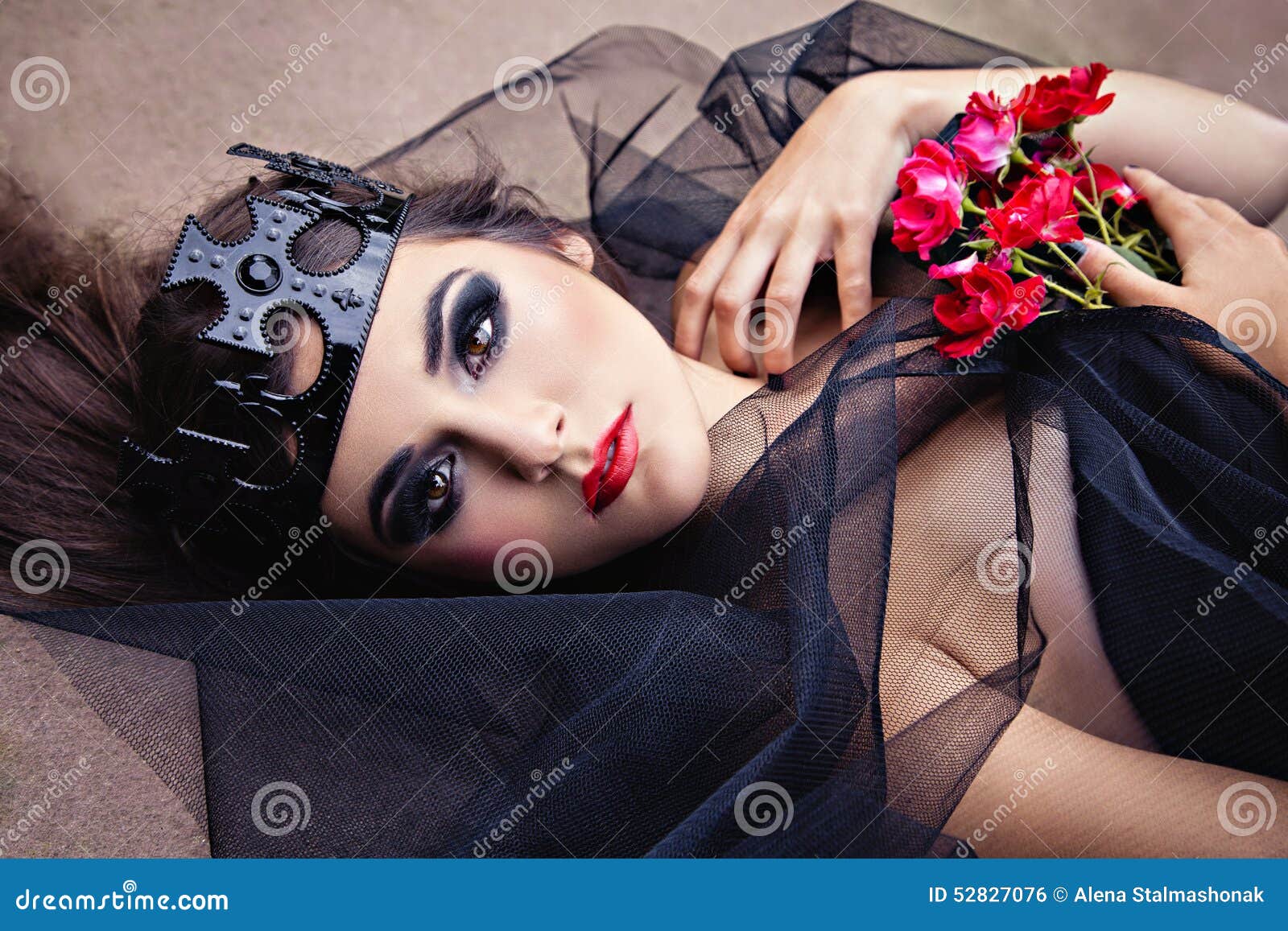Dark Lying Queen in Veil with Red Flower Stock Photo - Image of ... Dark Lying Queen in Veil with Red Flower Stock Photo - Image of ...