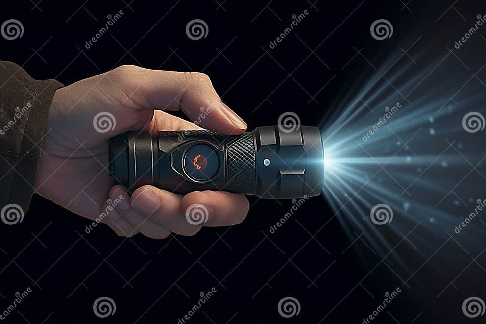Dark Magic Human Hands Wield a Black Flashlight, Illuminating with Precision Stock Illustration ...