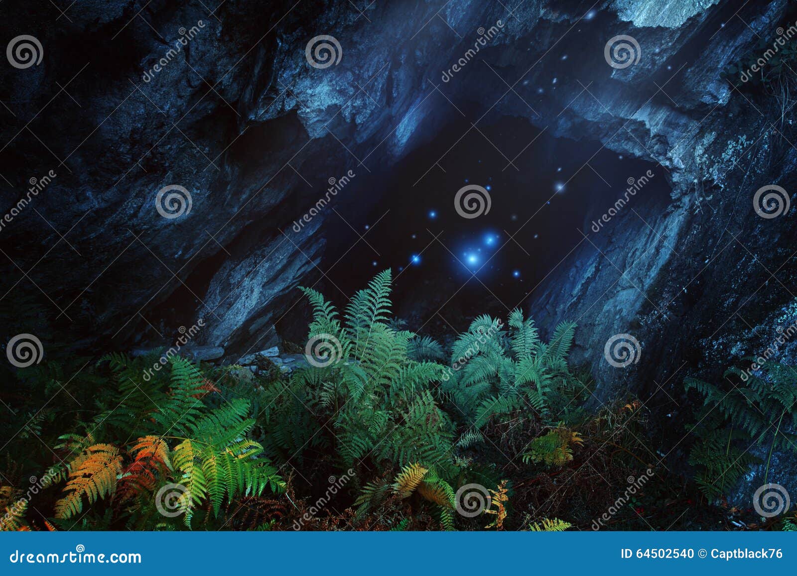 Dark Magical Cave with Mountain Spirits Stock Photo - Image of moss ...
