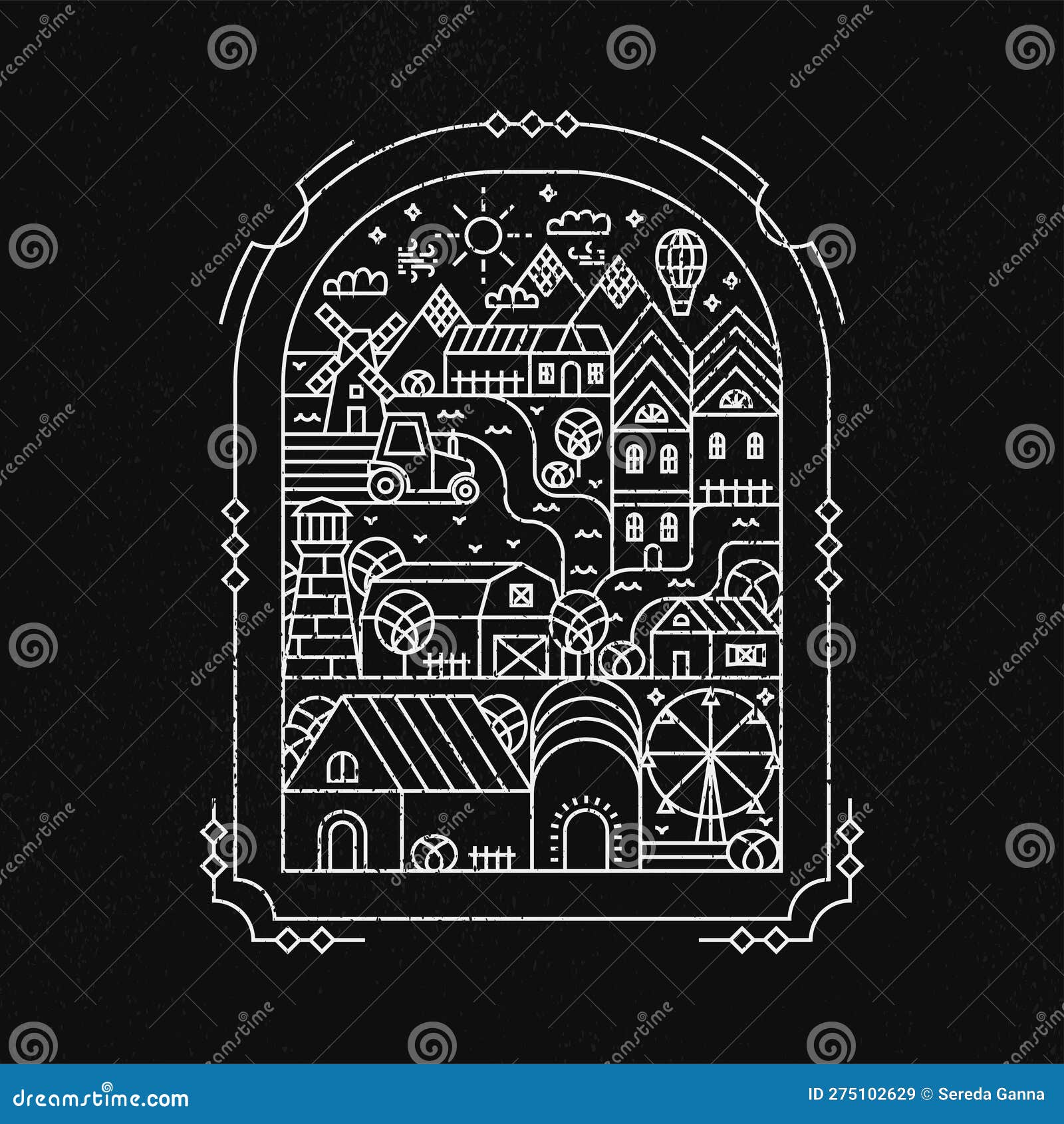 Dark Map Countryside Field stock vector. Illustration of environment ...