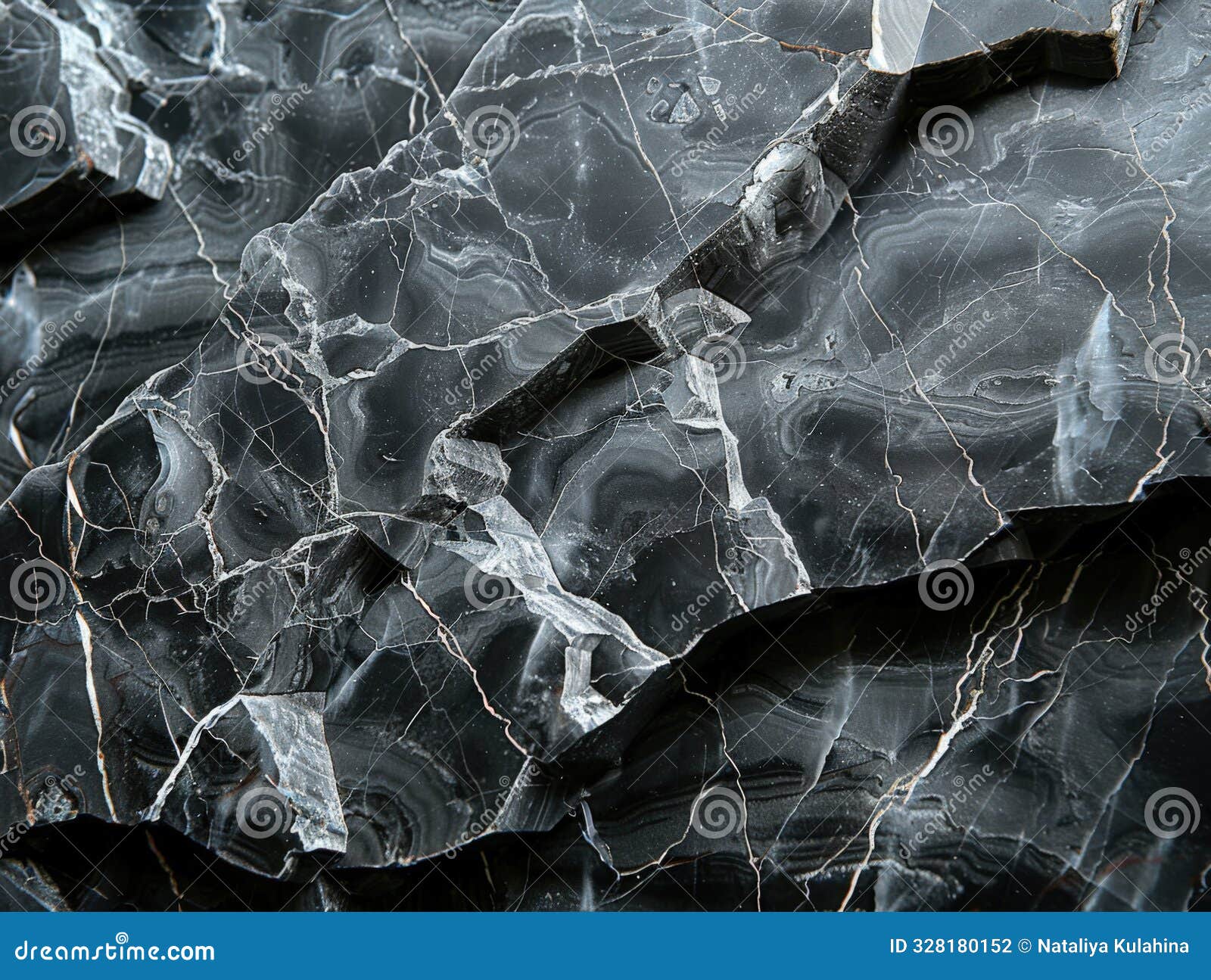 Dark Marble with Light Grey and White Veins Forming Complex Patterns ...