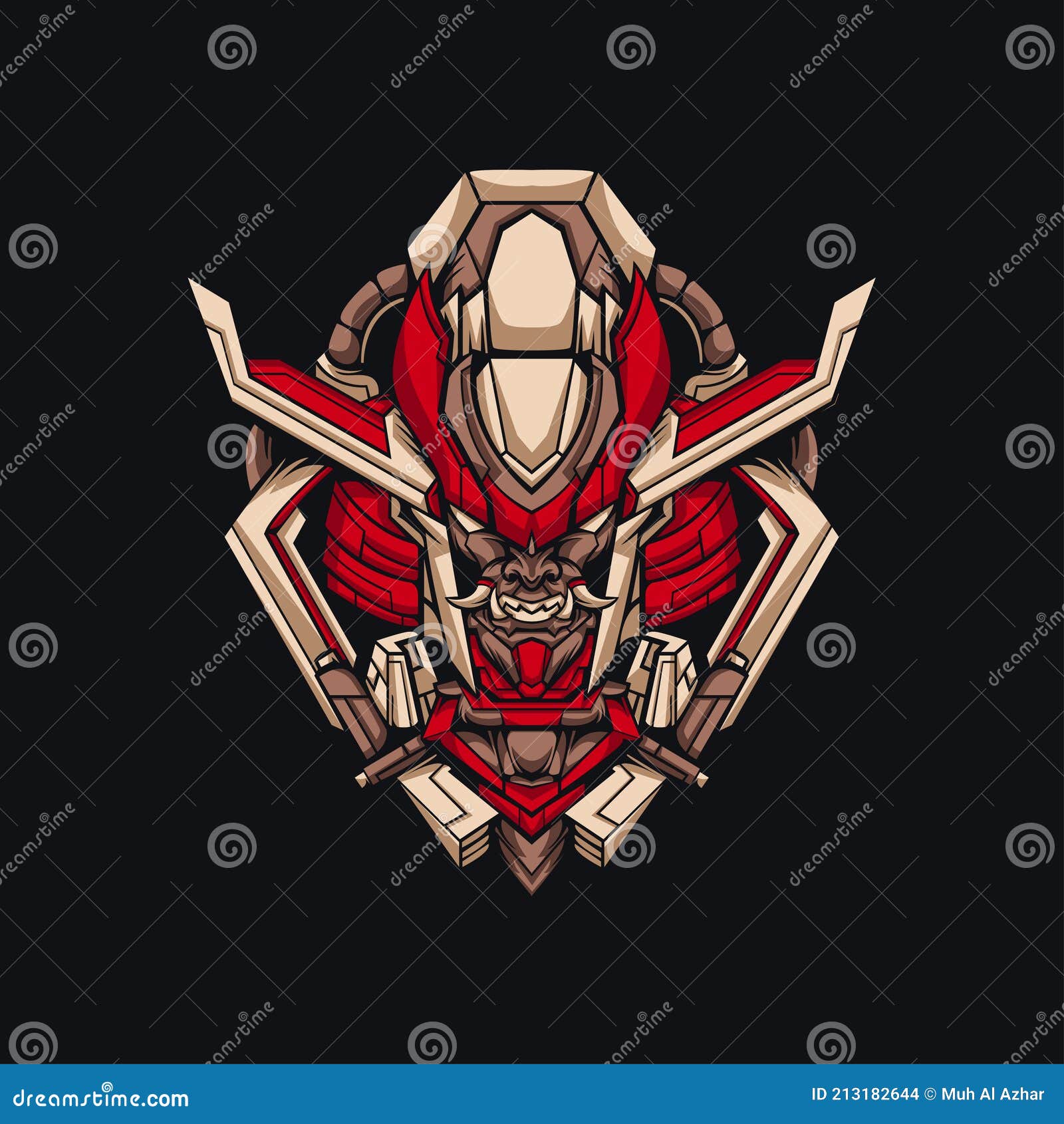 Mecha Samurai Illustration In Black Line Can Use For Mascot And Gaming ...