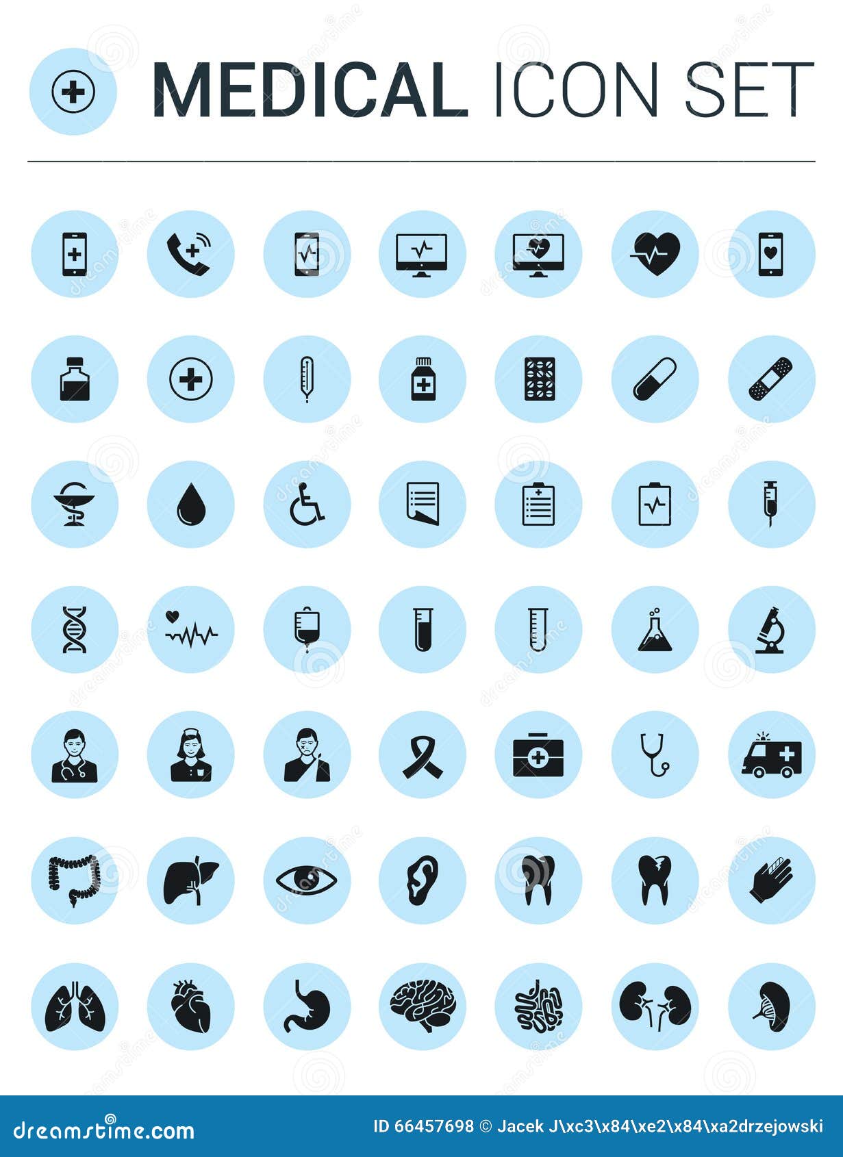 Dark Medical Icon Set in Light Blue Circles Stock Vector - Illustration ...