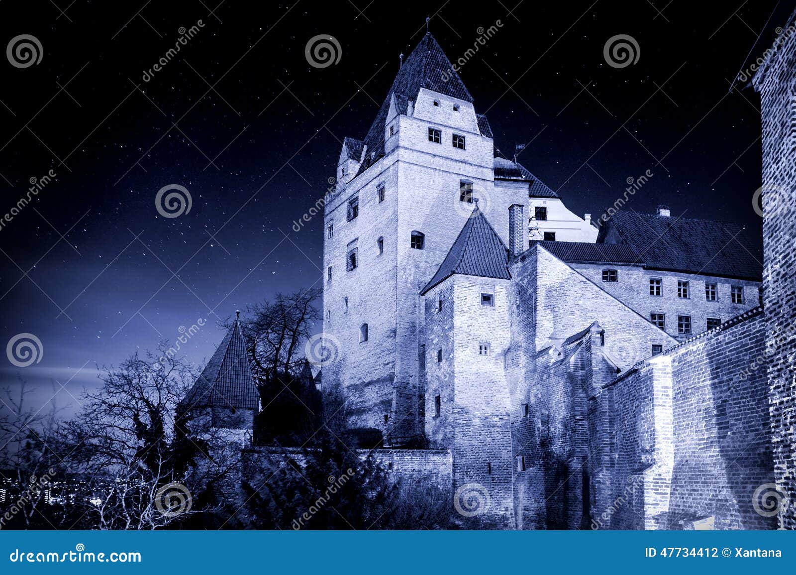 Dark Medieval Castle In The Moon Light Stock Photography ...