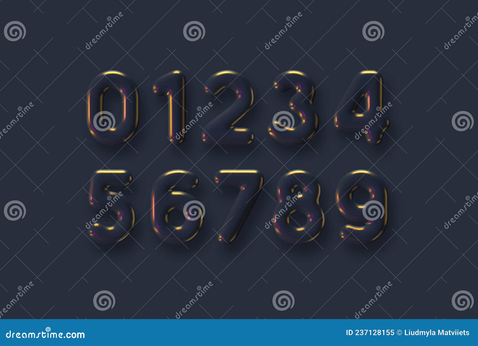 Dark Metal Numbers Vector Set. Stock Vector - Illustration of shiny ...
