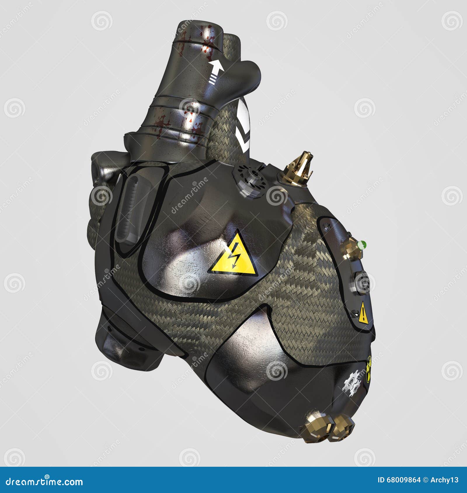 Dark Metal Plates Cyborg Techno Heart Warning Signs Stock Illustration ...