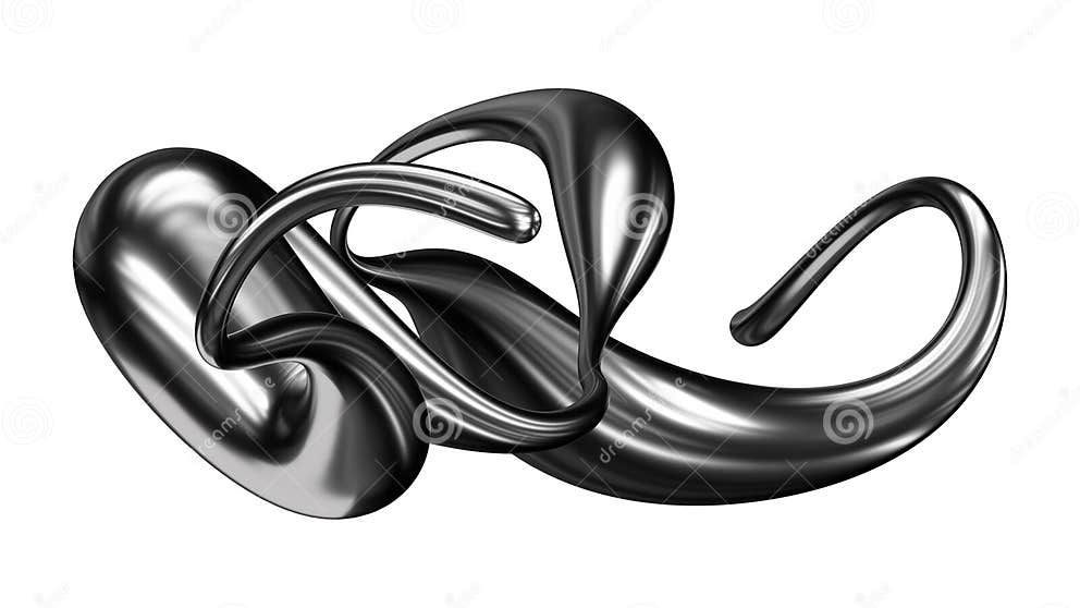 Dark Metallic Tangled Abstract Shape, Isolated on White Background ...