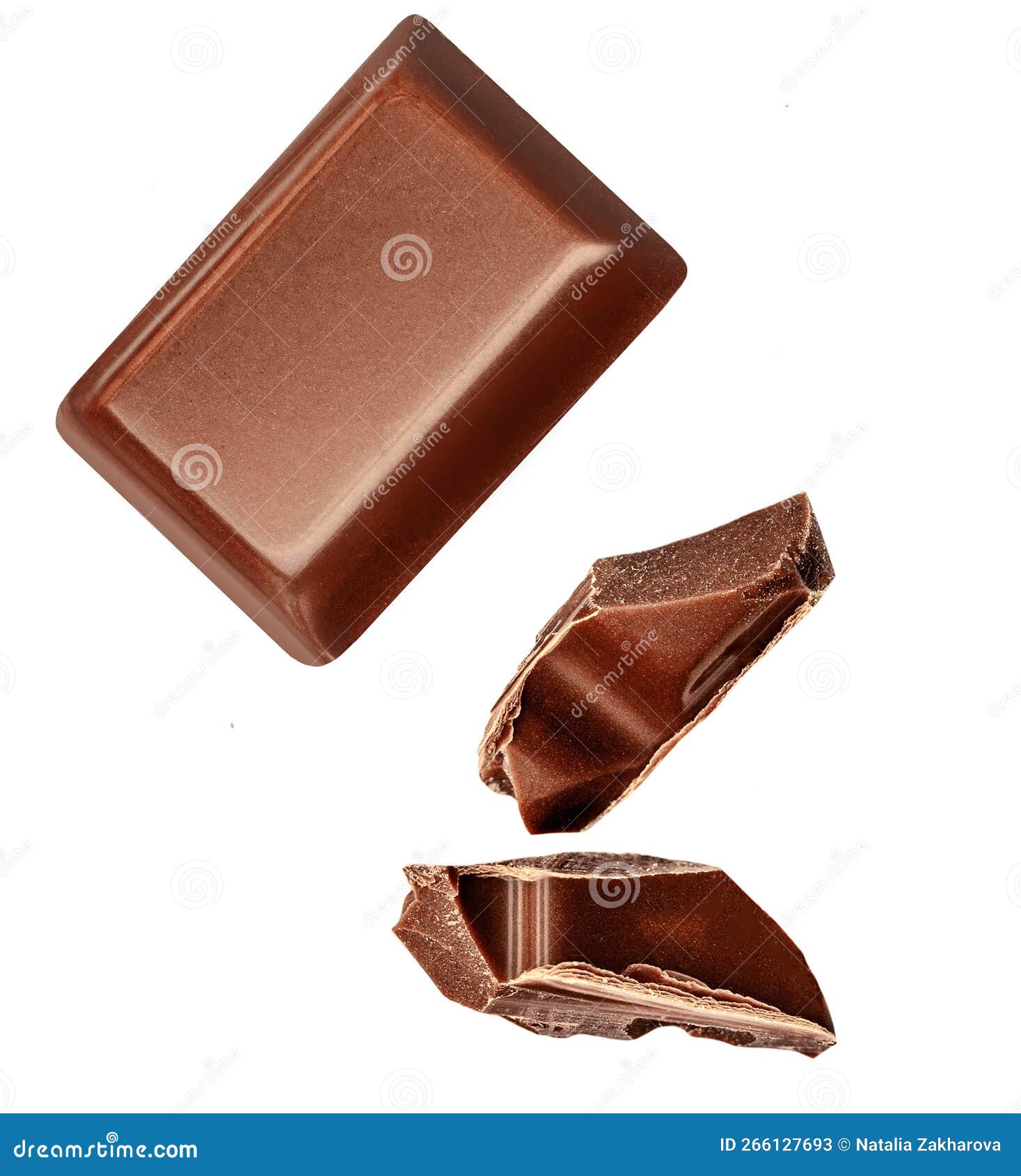 Dark Milk Chocolate Chunks Isolated on White Background. Broken Smooth ...