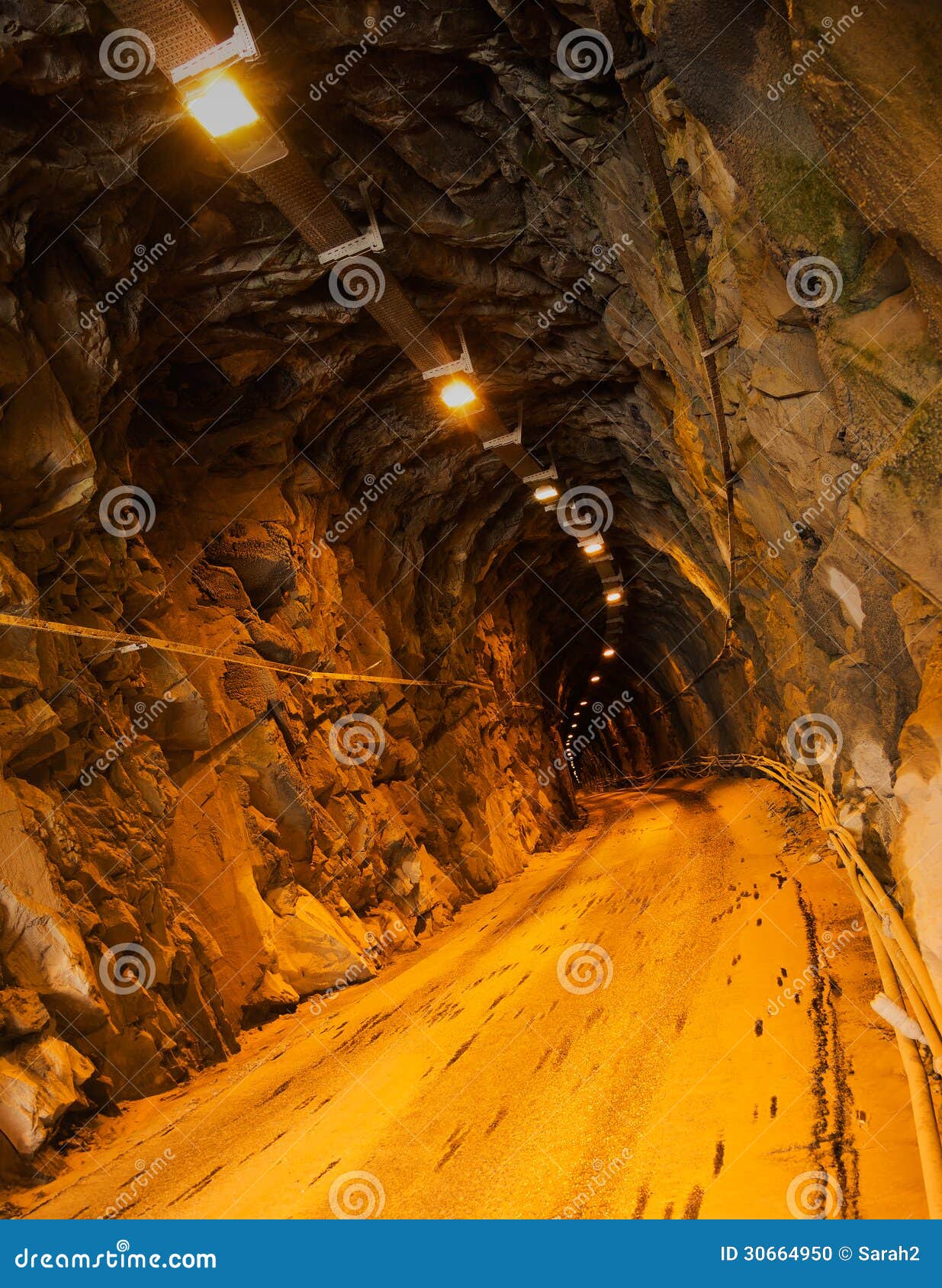 Dark Mine Tunnel with Lights, Vertical - Marble Qu Stock Photo - Image ...