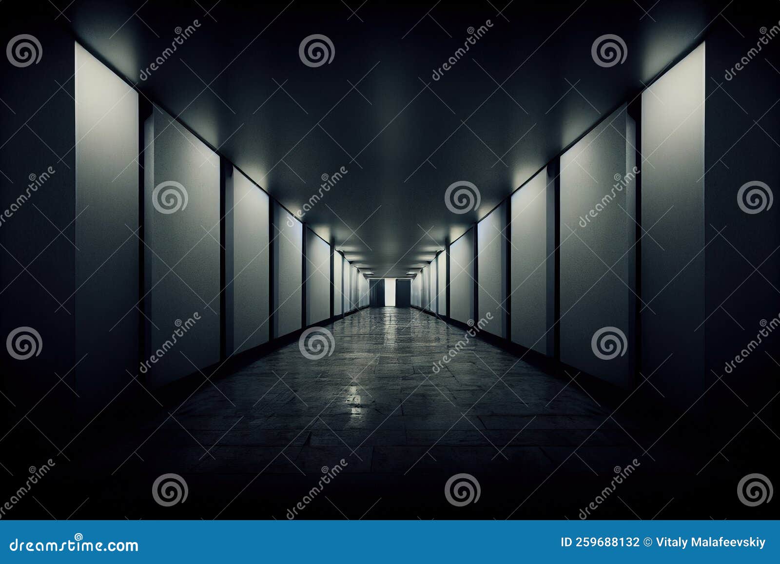 Dark Minimalistic Corridor Perspective View. Digital Illustration Stock ...