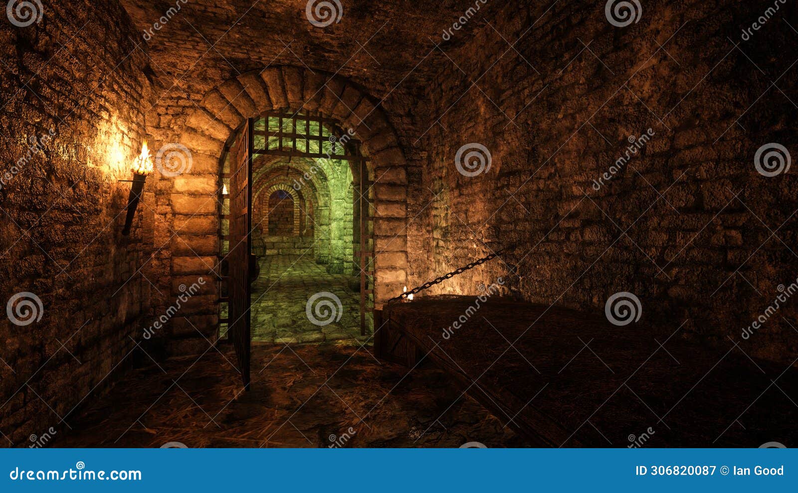 Dark Miserable Empty Cell in a Medieval Dungeon with Bed Hanging by ...