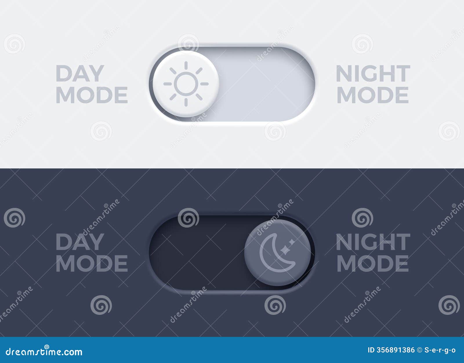 Dark Mode And Light Mode Toggle Switch Buttons. Material Design Slider Switch Buttons Set. Day ...