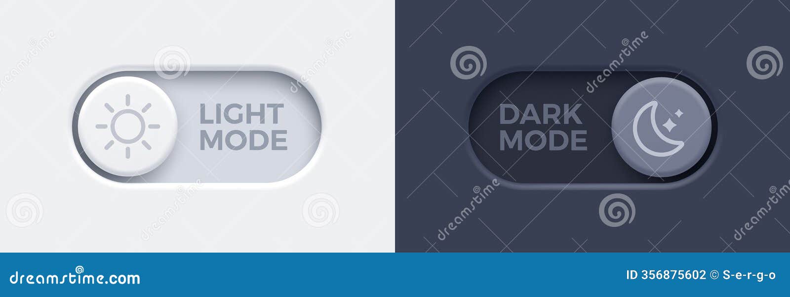Dark Mode And Light Mode Toggle Switch Buttons. Material Design Slider Switch Buttons Set. Day ...