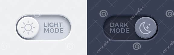 Dark Mode and Light Mode Toggle Switch Buttons. Material Design Slider Switch Buttons Set. Day ...