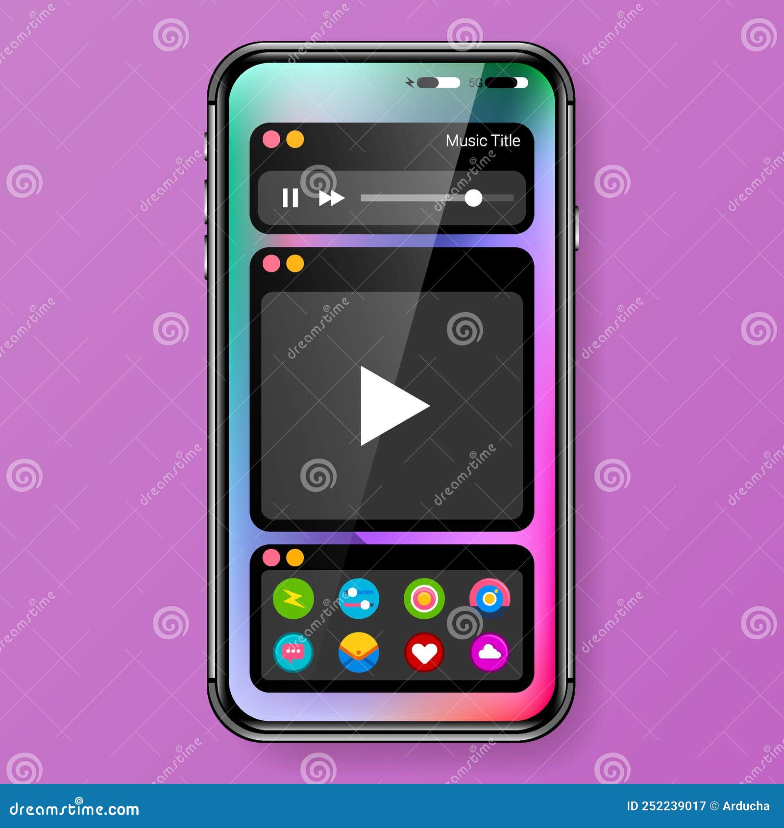 Dark Mode User Interface Realistic Mobile App Design Widget Stock ...