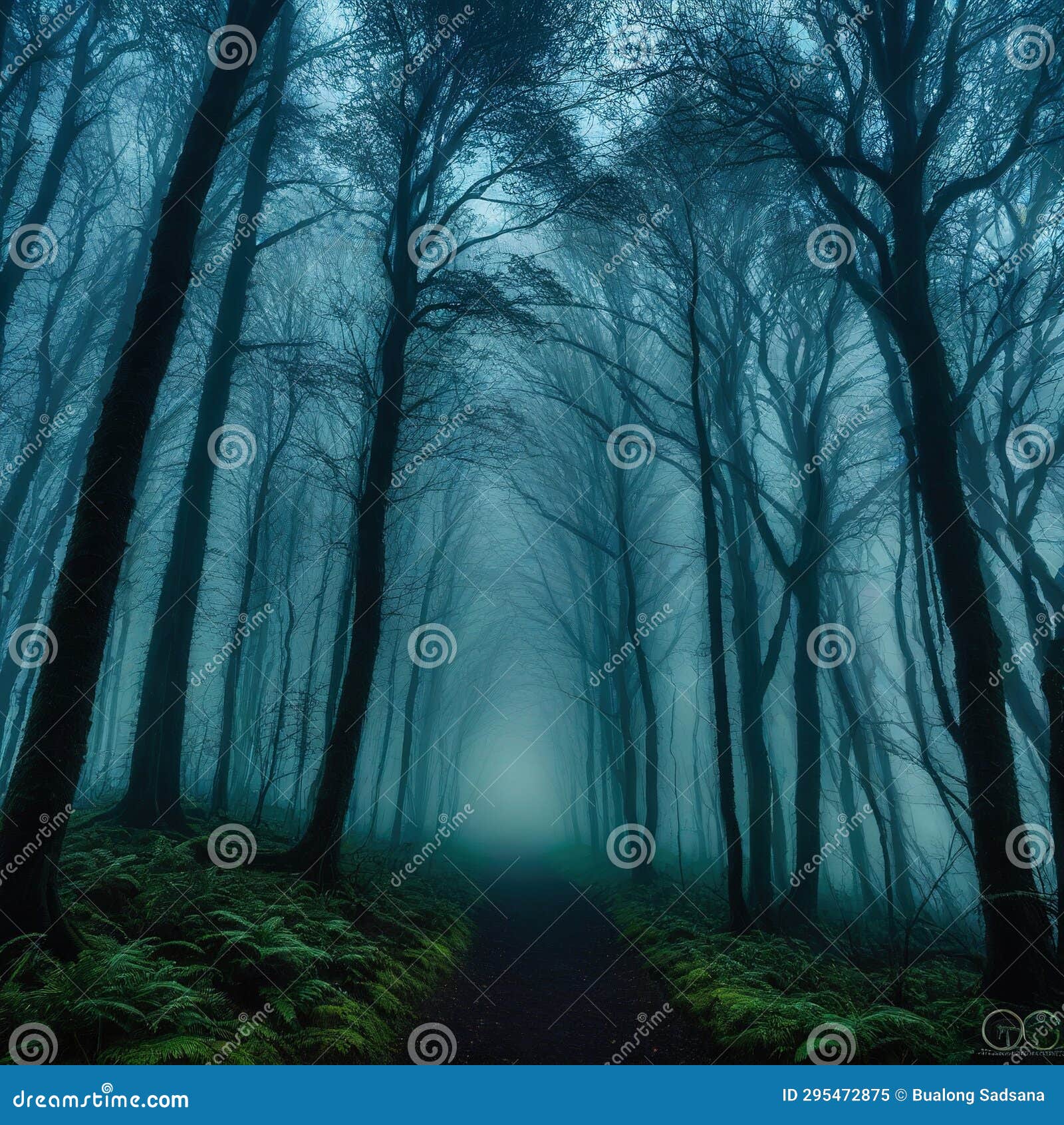 A Dark and Moody Forest with Mist and Stock Illustration - Illustration ...