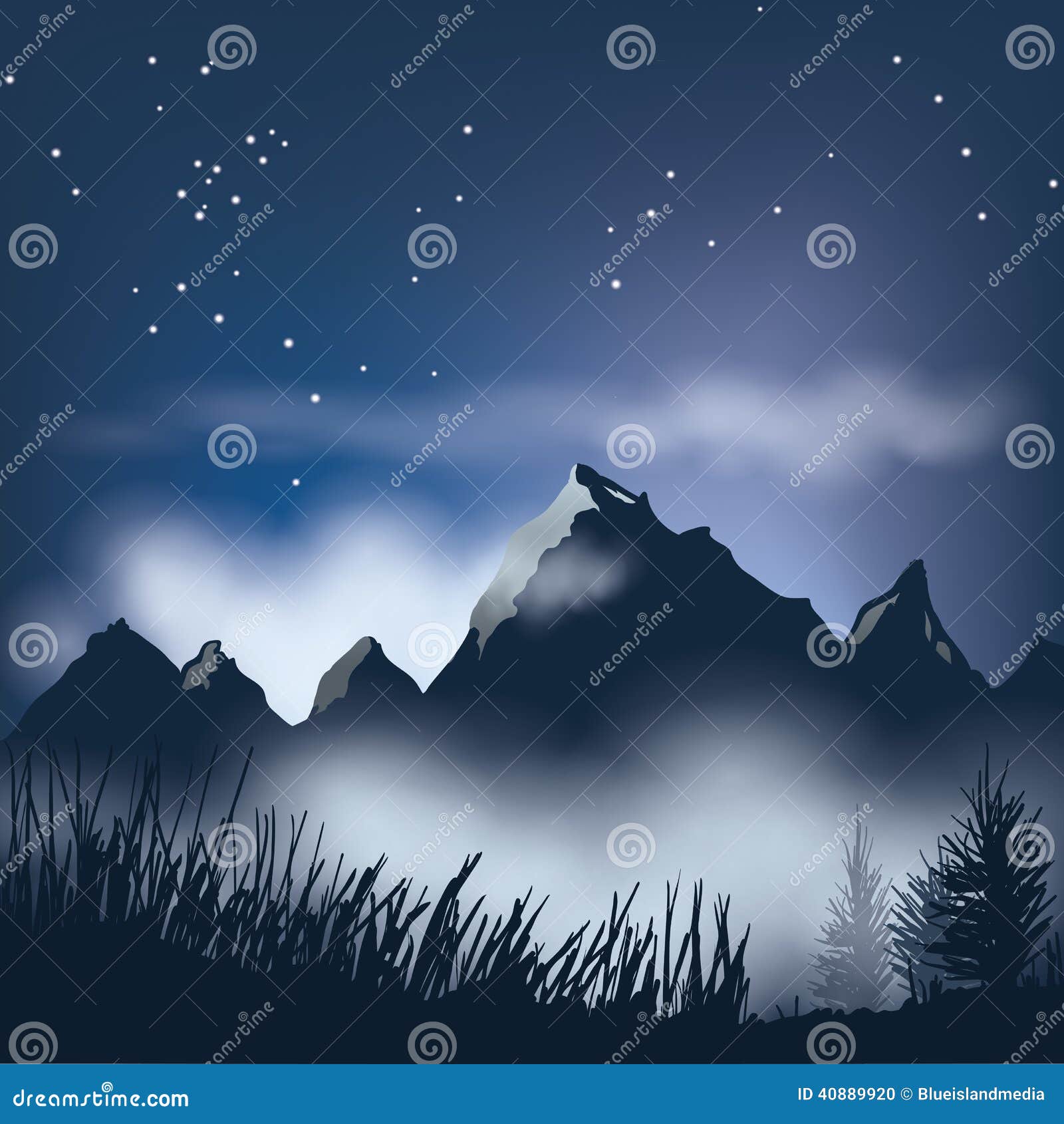 Dark Mountains stock vector. Illustration of peak, star - 40889920