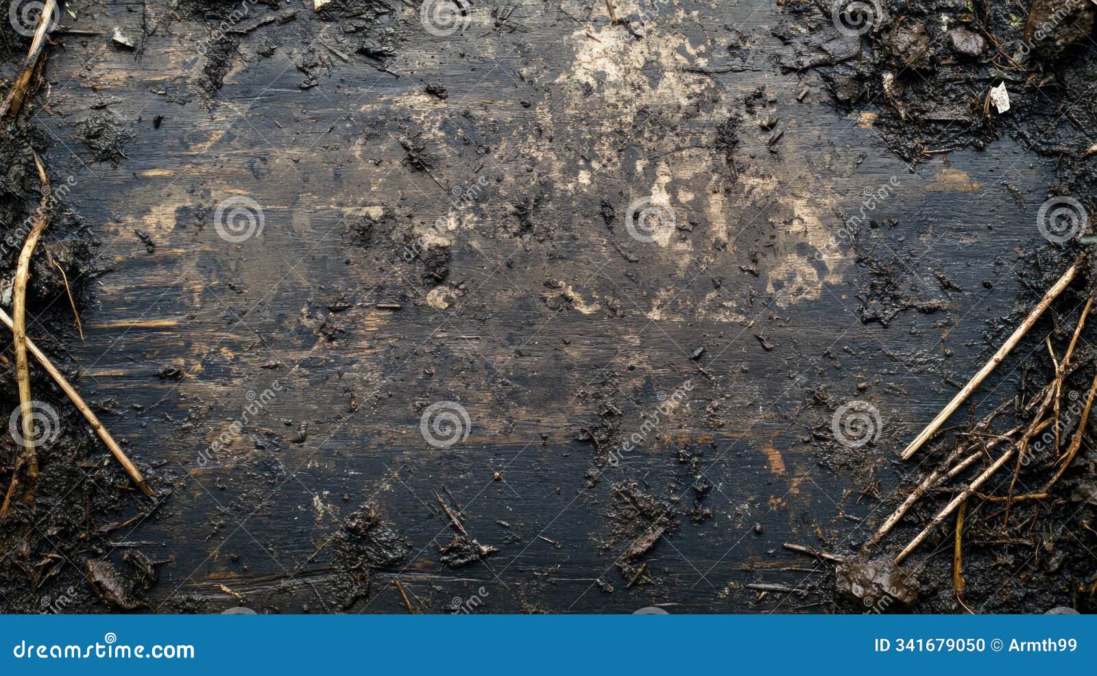 Dark Mud Texture Background with Grass and Leaves Stock Illustration ...