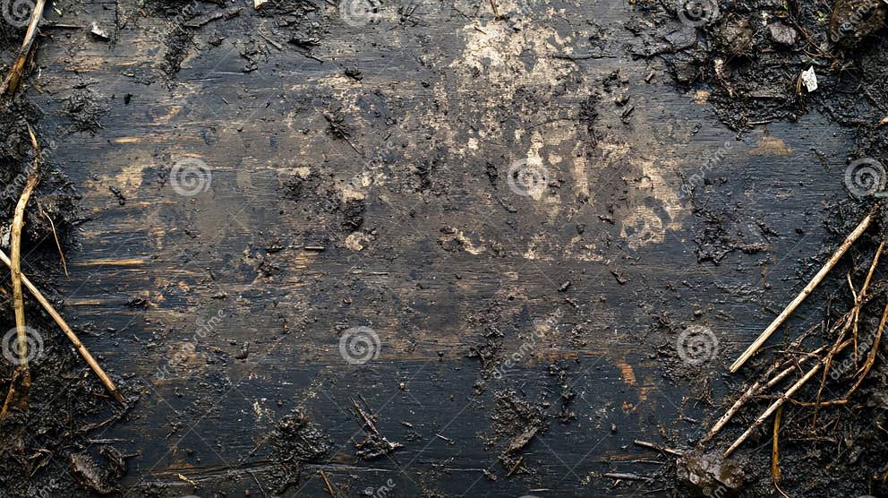 Dark Mud Texture Background with Grass and Leaves Stock Illustration ...