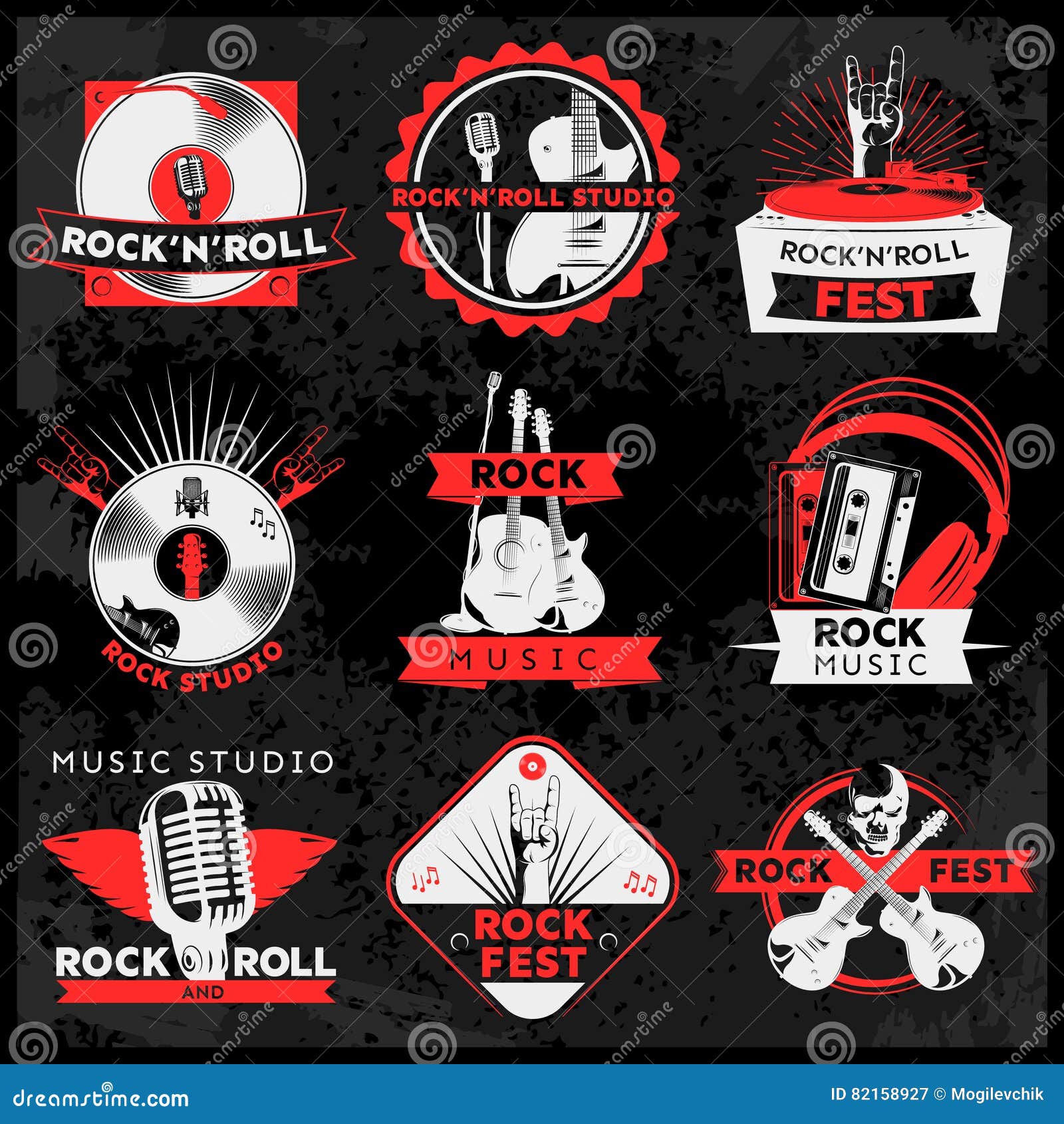 Dark Music Label Set stock vector. Illustration of premium - 82158927