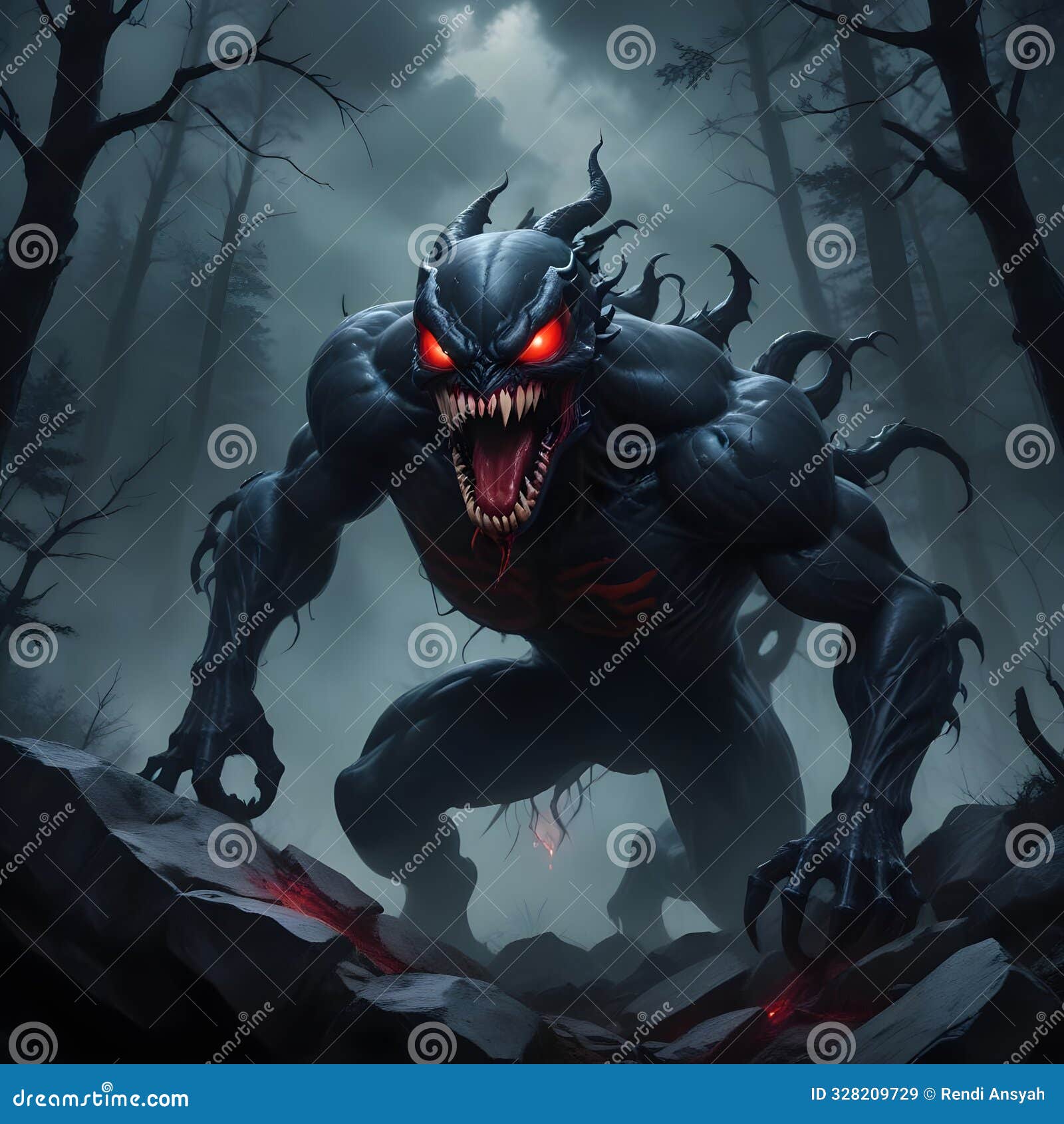 Mysterious Demonic Ram With Glowing Eyes In Smoky Atmosphere Stock ...