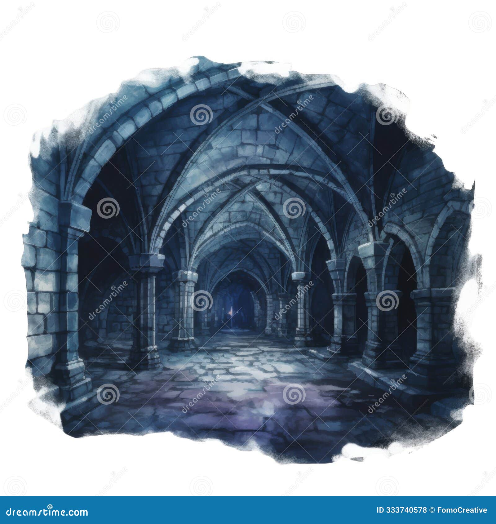 A Dark and Mysterious Stone Hallway Stock Photo - Illustration of ...