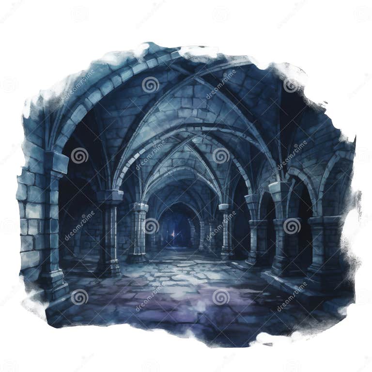 A Dark and Mysterious Stone Hallway Stock Photo - Illustration of ...