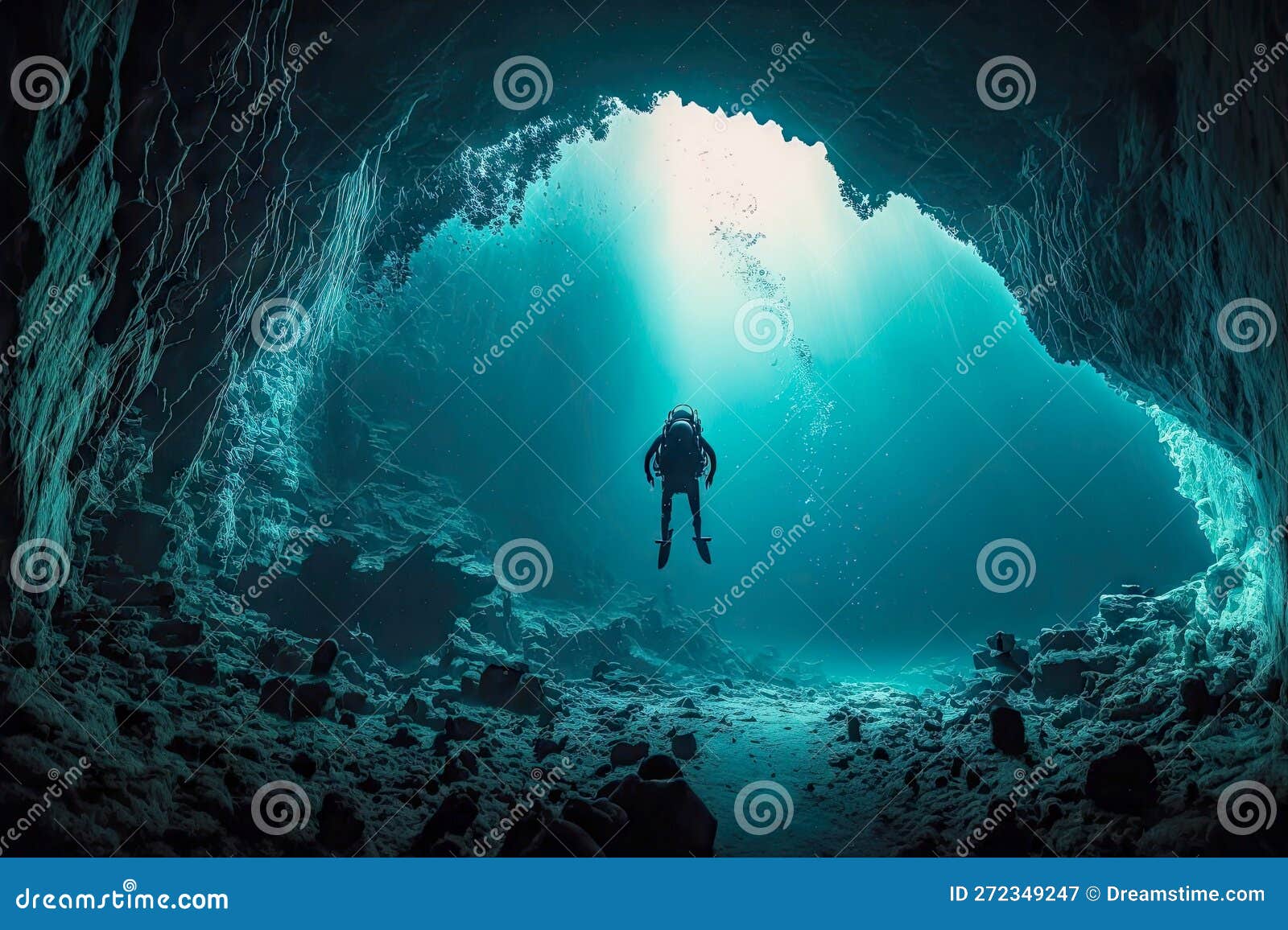 Dark Mysterious Underwater Cave Diving To Bottom of Ocean Stock ... Dark Mysterious Underwater Cave Diving To Bottom of Ocean Stock ...