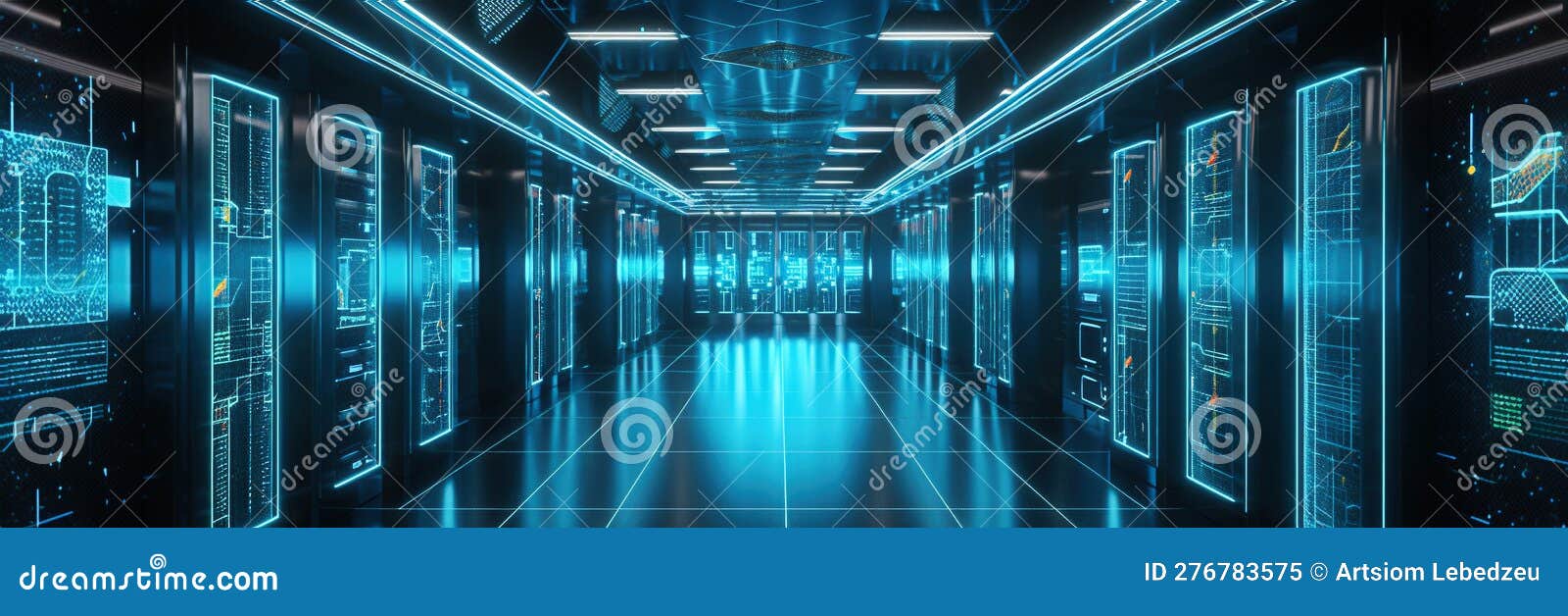 Dark with Neon Blue, Pink Lights Server Room Data Center Storage ...
