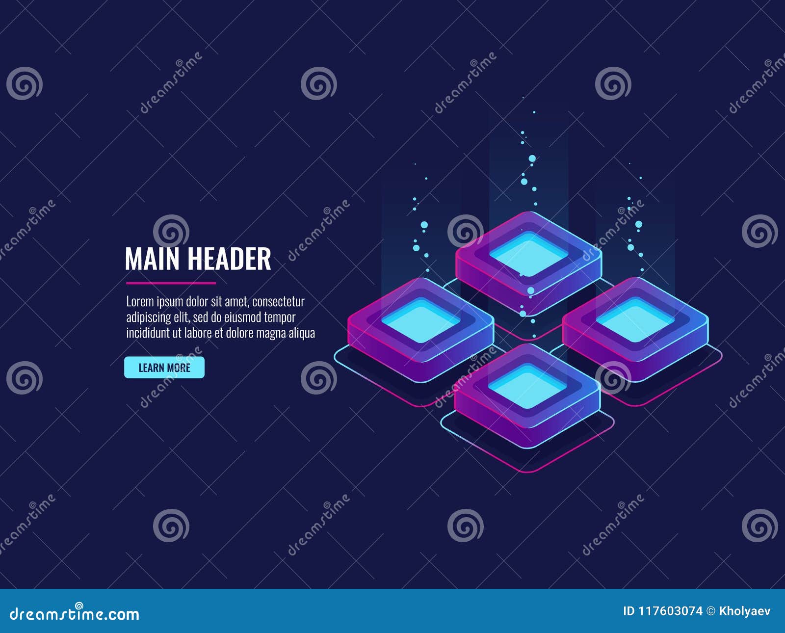 Dark Neon Isometric Vector Server Room Data Center Design Concept ...