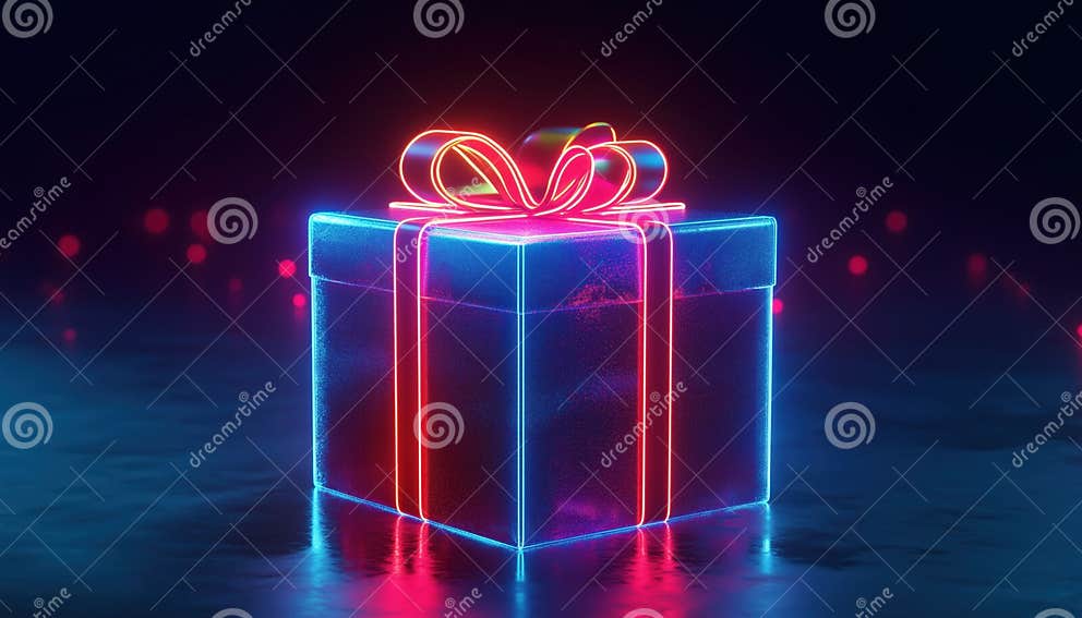 Dark Neon Light Effect Gift Box Rendering Created with Skill and ...