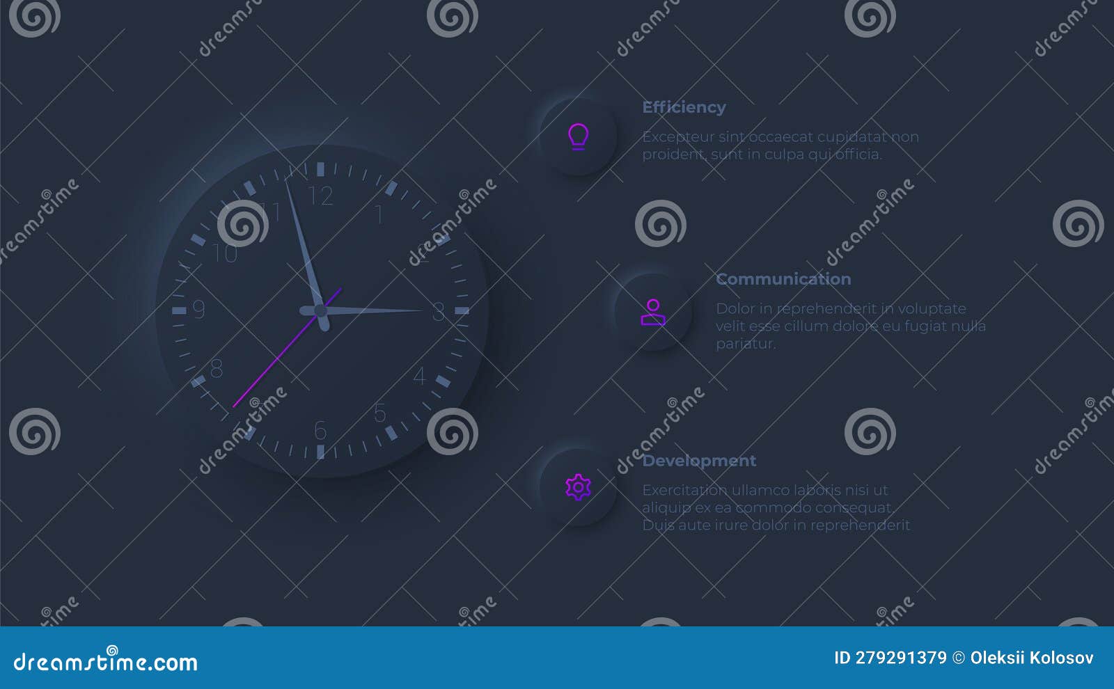 Dark Neumorphic Clock Illustration. Schedule or Timetable Visualization ...
