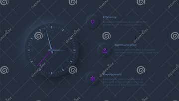 Dark Neumorphic Clock Illustration. Schedule or Timetable Visualization ...