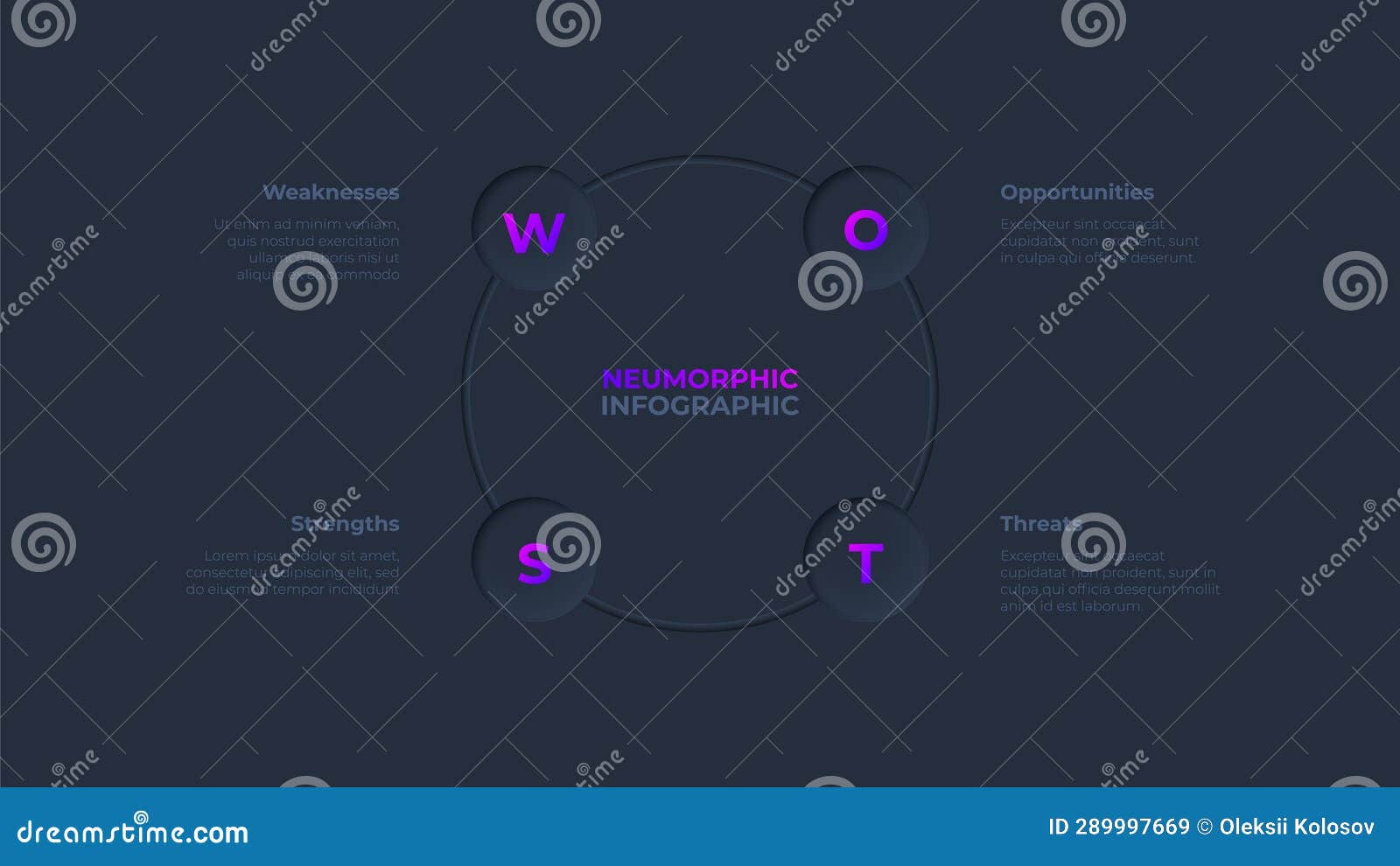 Dark SWOT Diagram Schema Template With Hexagons And Arrows Cartoon ...