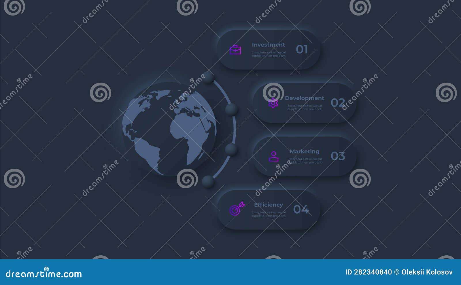 Dark Neumorphic Cycle Diagram For Infographic. Skeuomorph Concept With ...