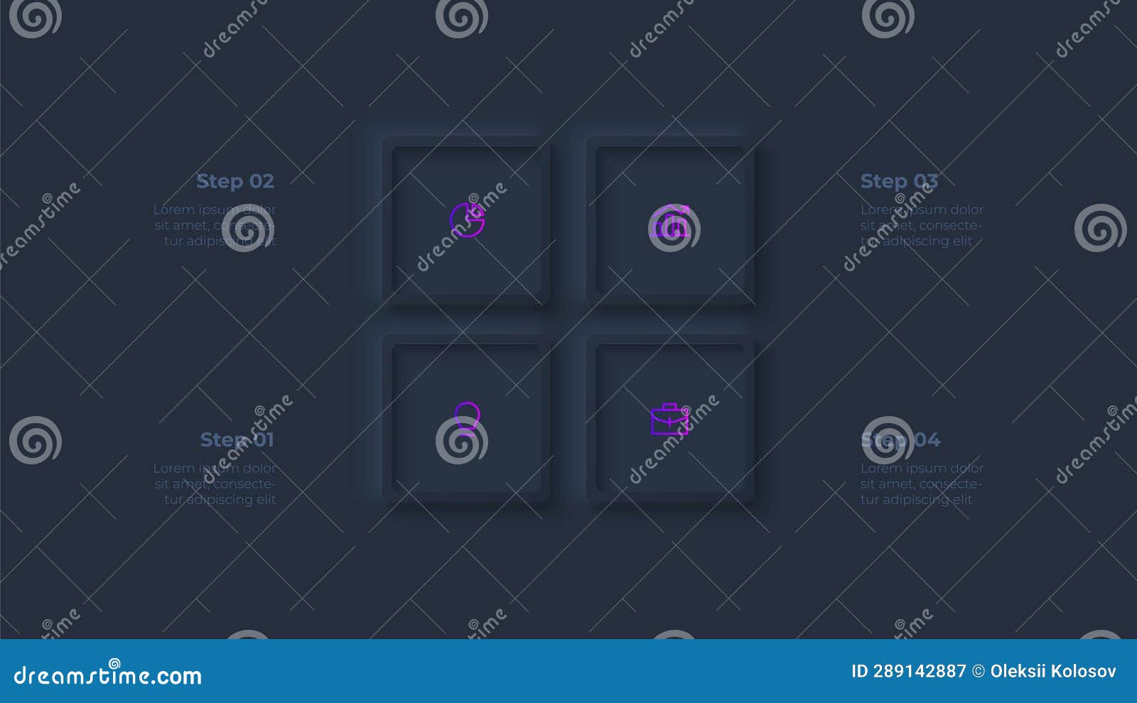 Dark Neumorphic Flowchart Infographic. Business Data Visualization With ...