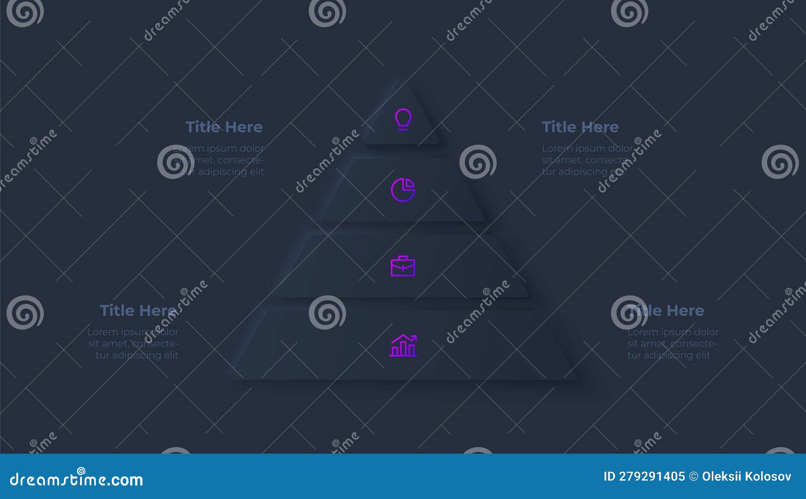 Dark Neumorphic Infographic Pyramid. Business Data Visualization with 4 ...
