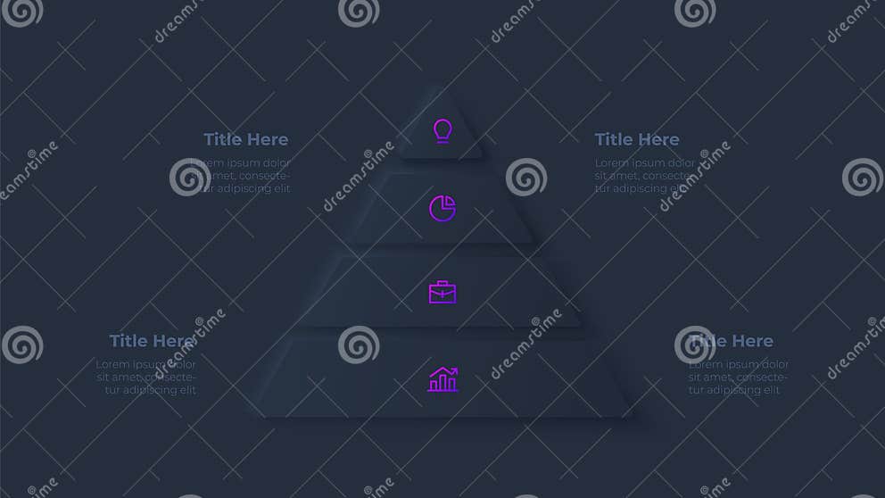Dark Neumorphic Infographic Pyramid. Business Data Visualization with 4 ...