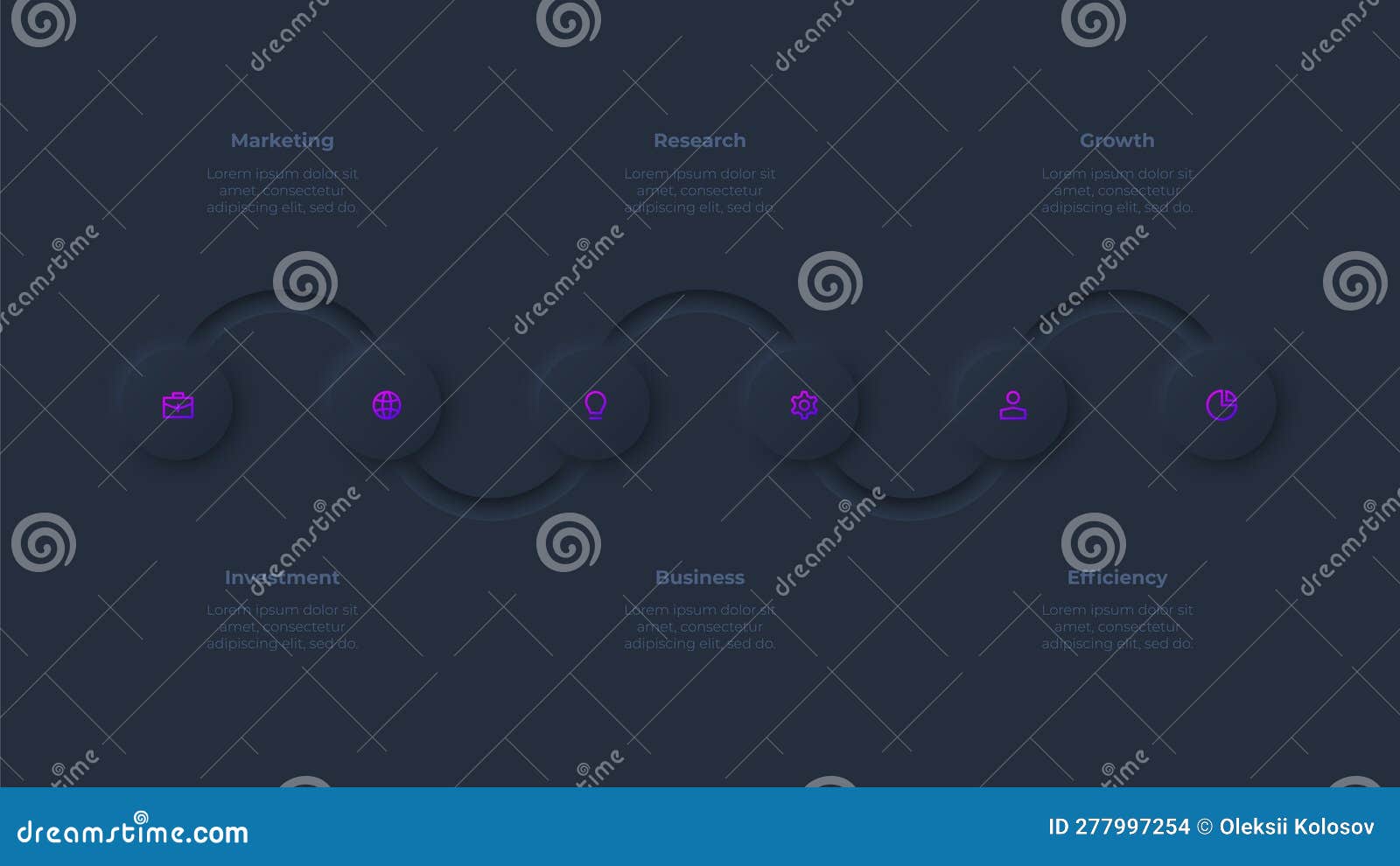 Dark Neumorphic Infographic Timeline Design Template. Business Data ...