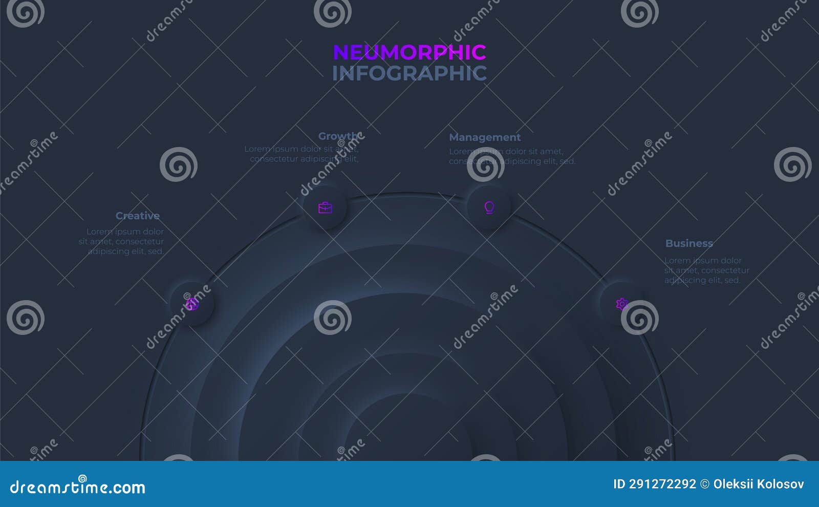 Dark Neumorphism Infographic Design Template With 4 Semicircles Vector ...
