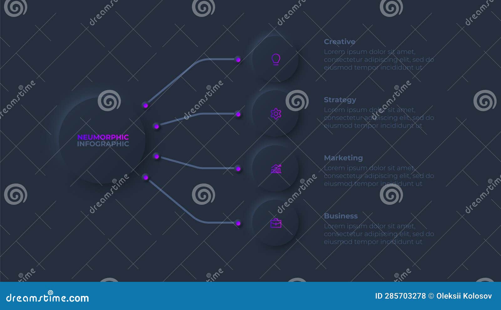 Dark Neumorphism Infographic Flowchart Design Template. Business Data ...