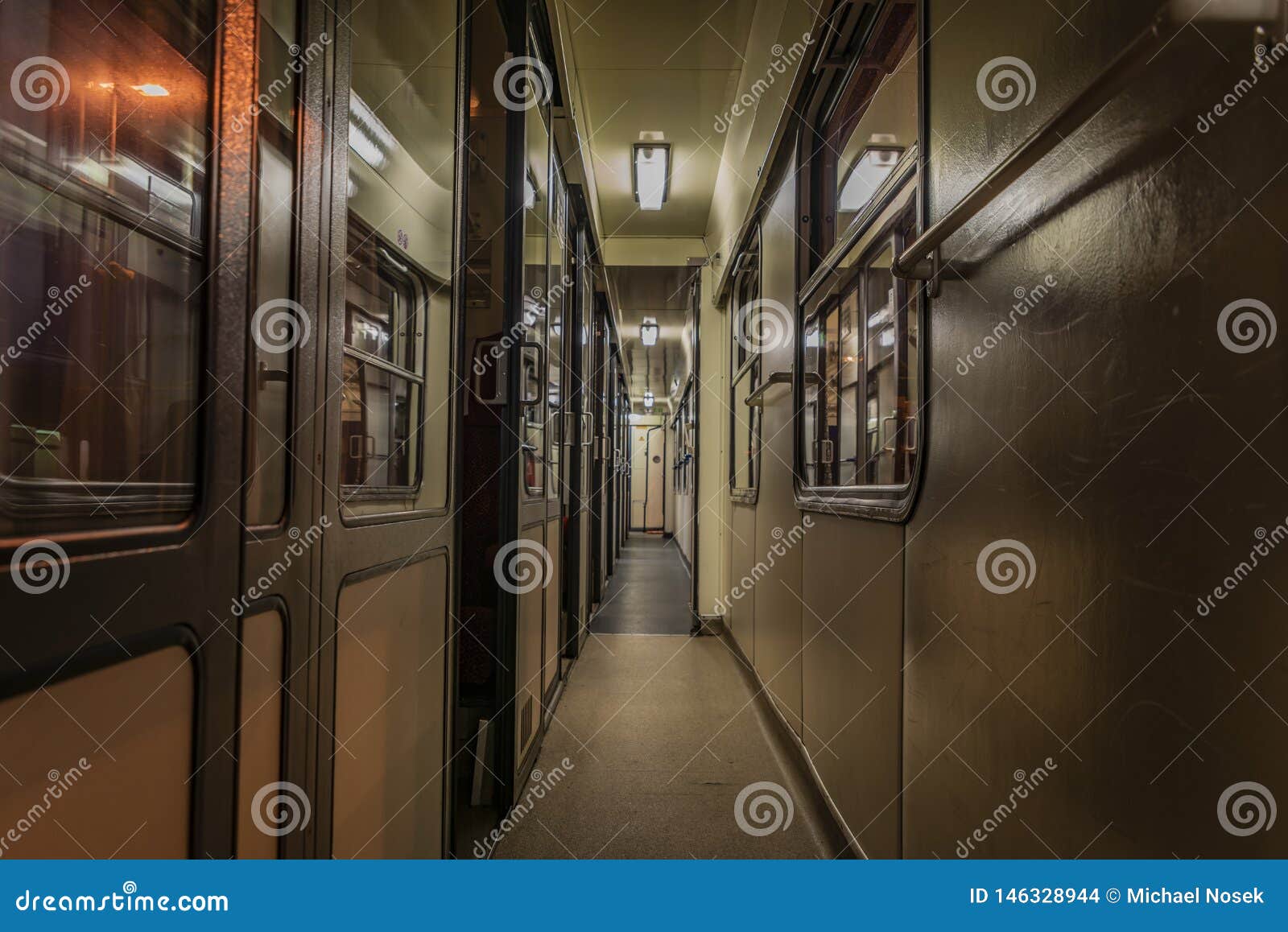 Dark Night Corridor with Doors To Compartments in Czech Train Stock ...