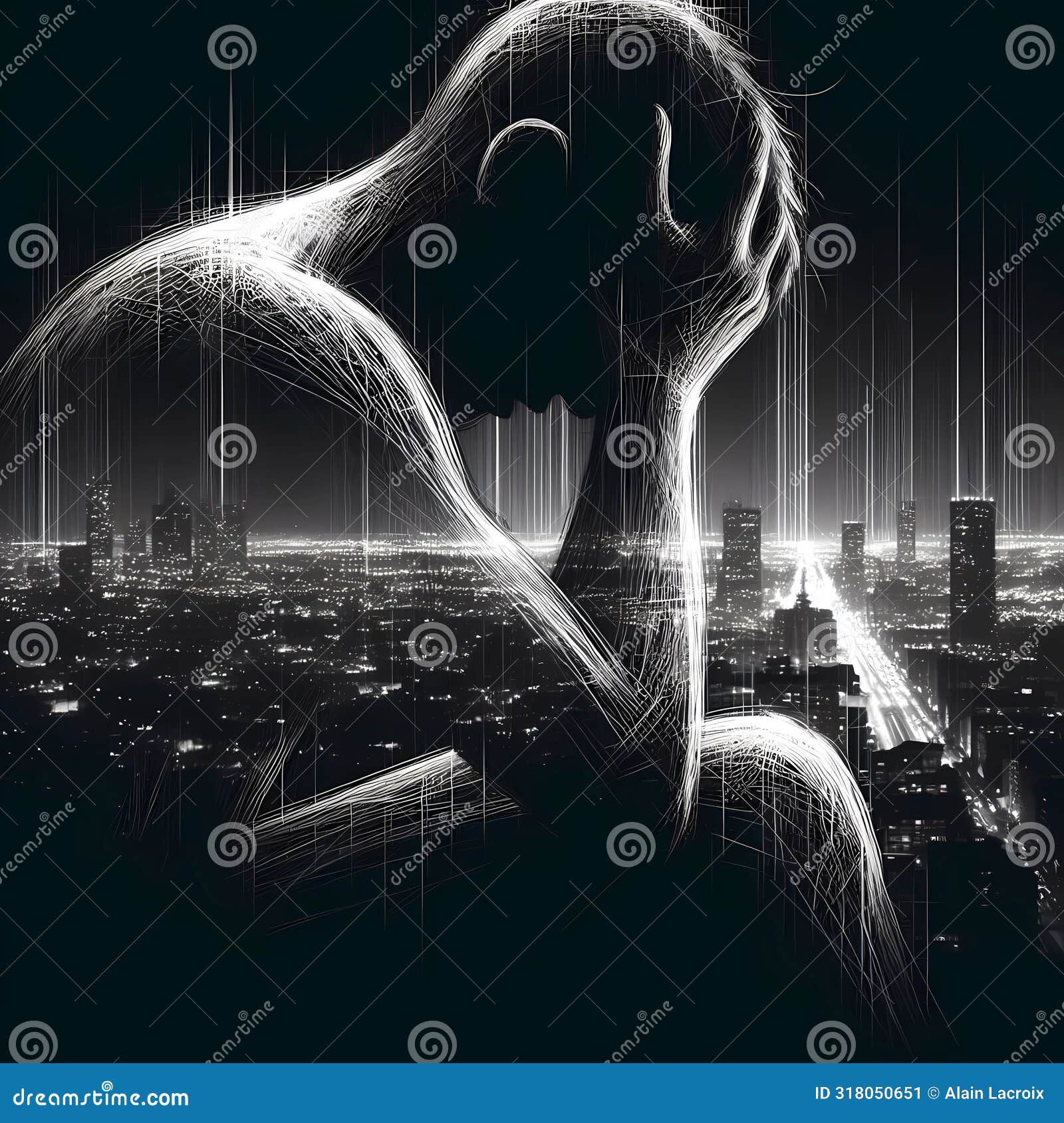 Dark night hopeless man stock illustration. Illustration of future ...