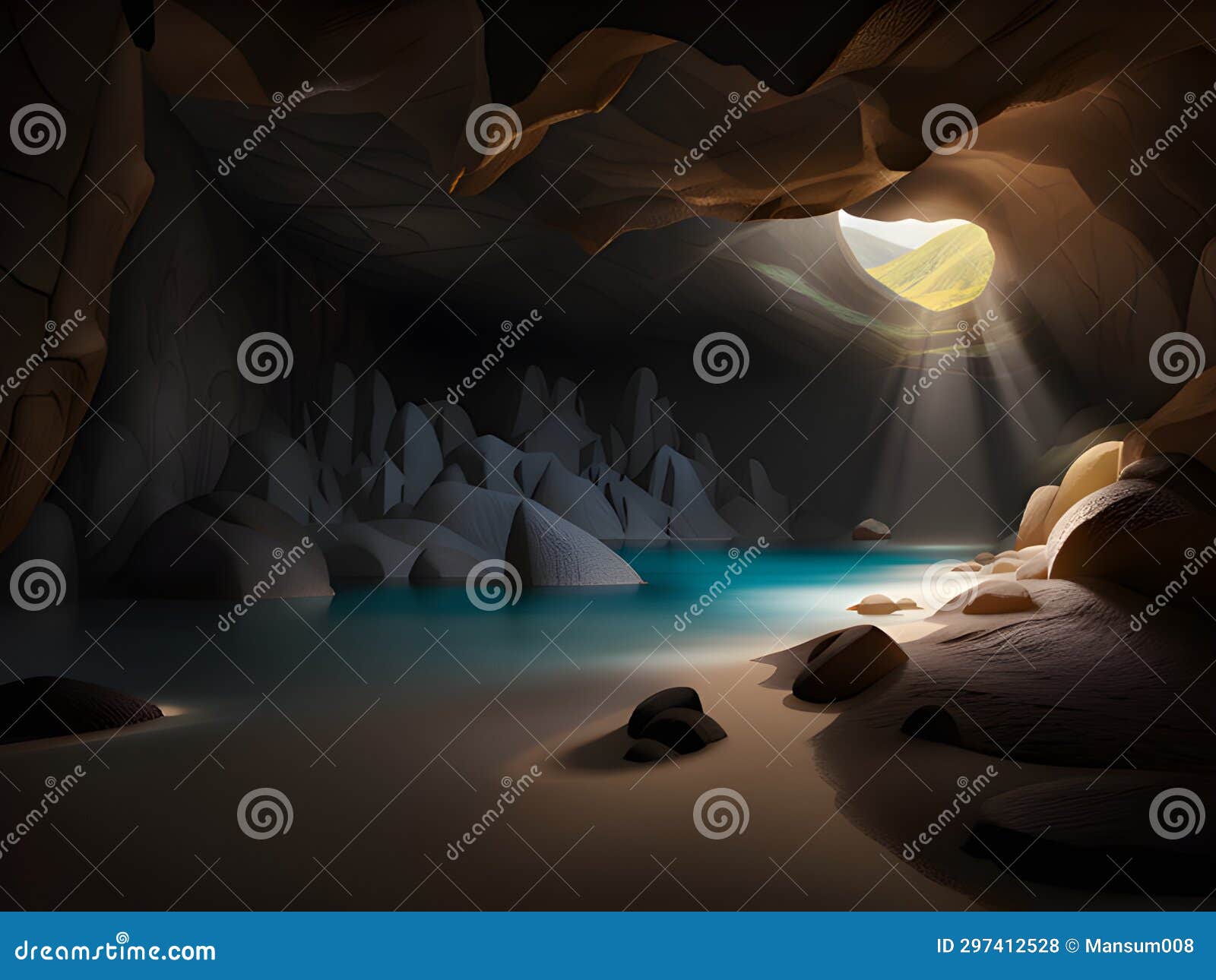 Dark Night Scene with Rock Cave Stock Illustration - Illustration of ...