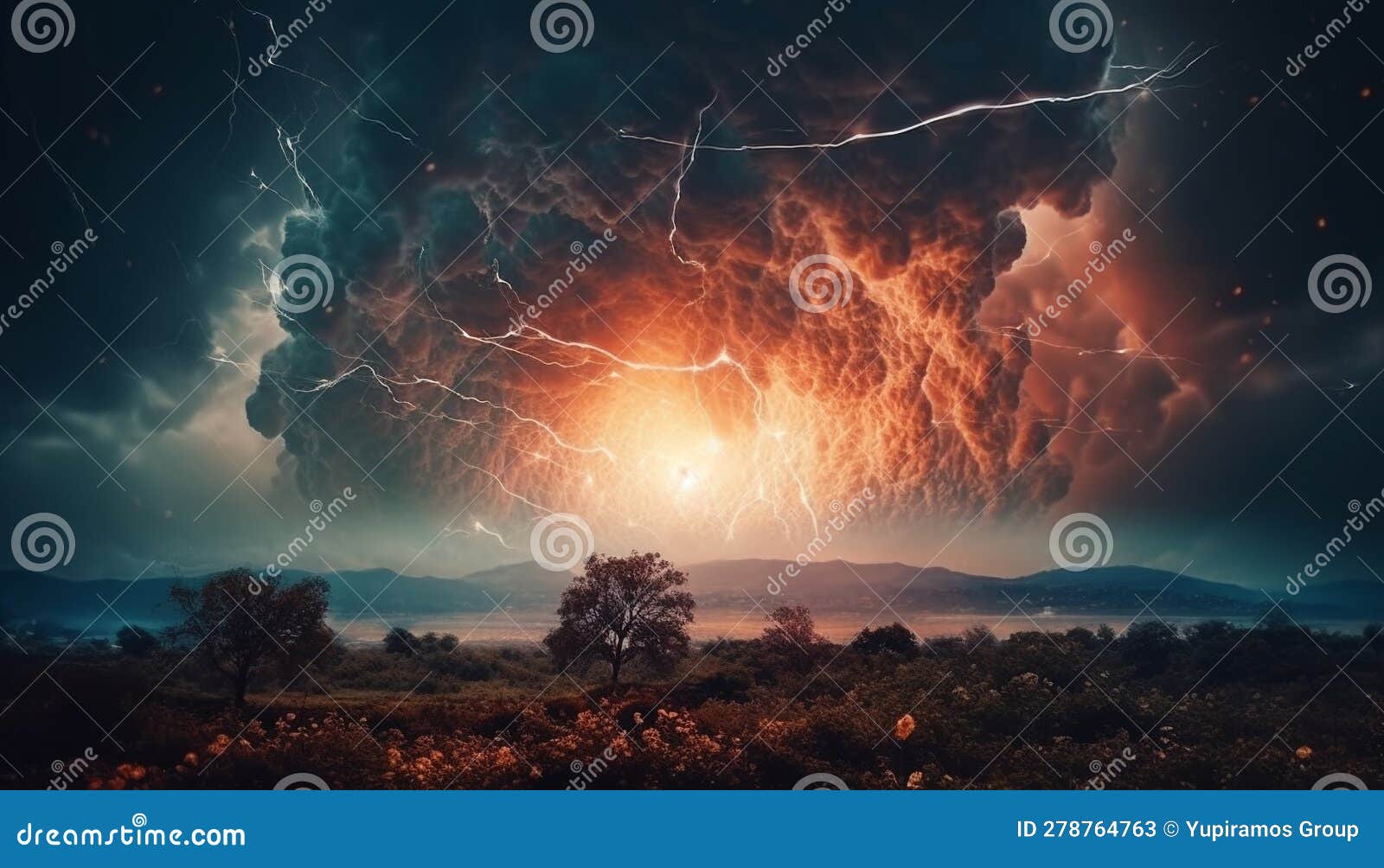 The Dark Night Sky Glows with Electricity and Spooky Mystery Generated ...