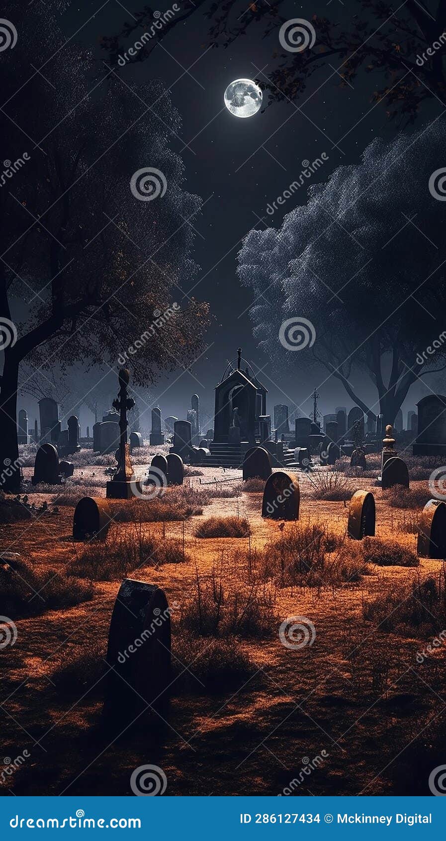 Moonlit Graveyard Scene with Gravestones. Stock Illustration ...