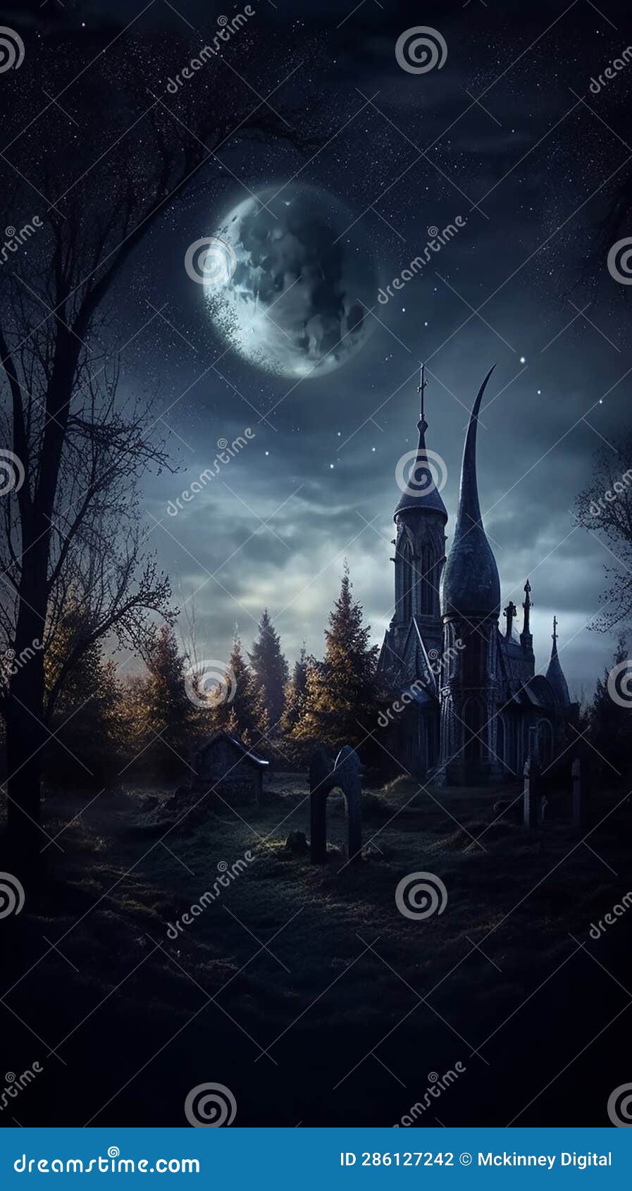Moonlit Graveyard Scene with Gravestones. Stock Illustration ...