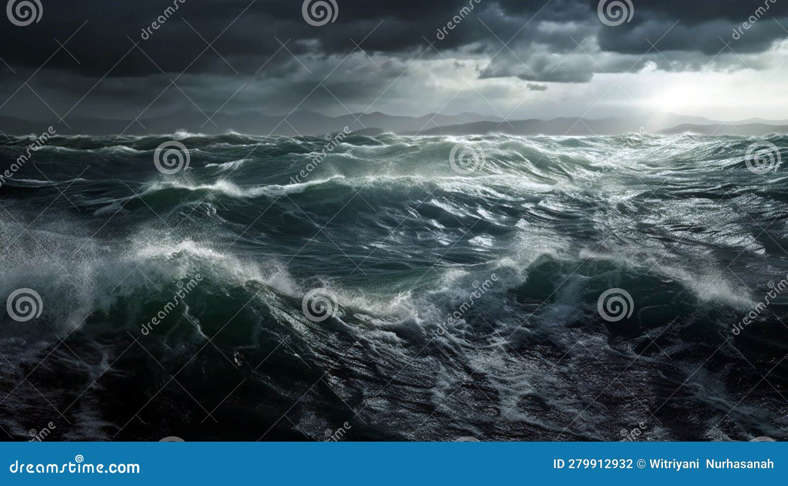 Dark Ocean Storm with Lighting and Waves at Night Stock Illustration ...